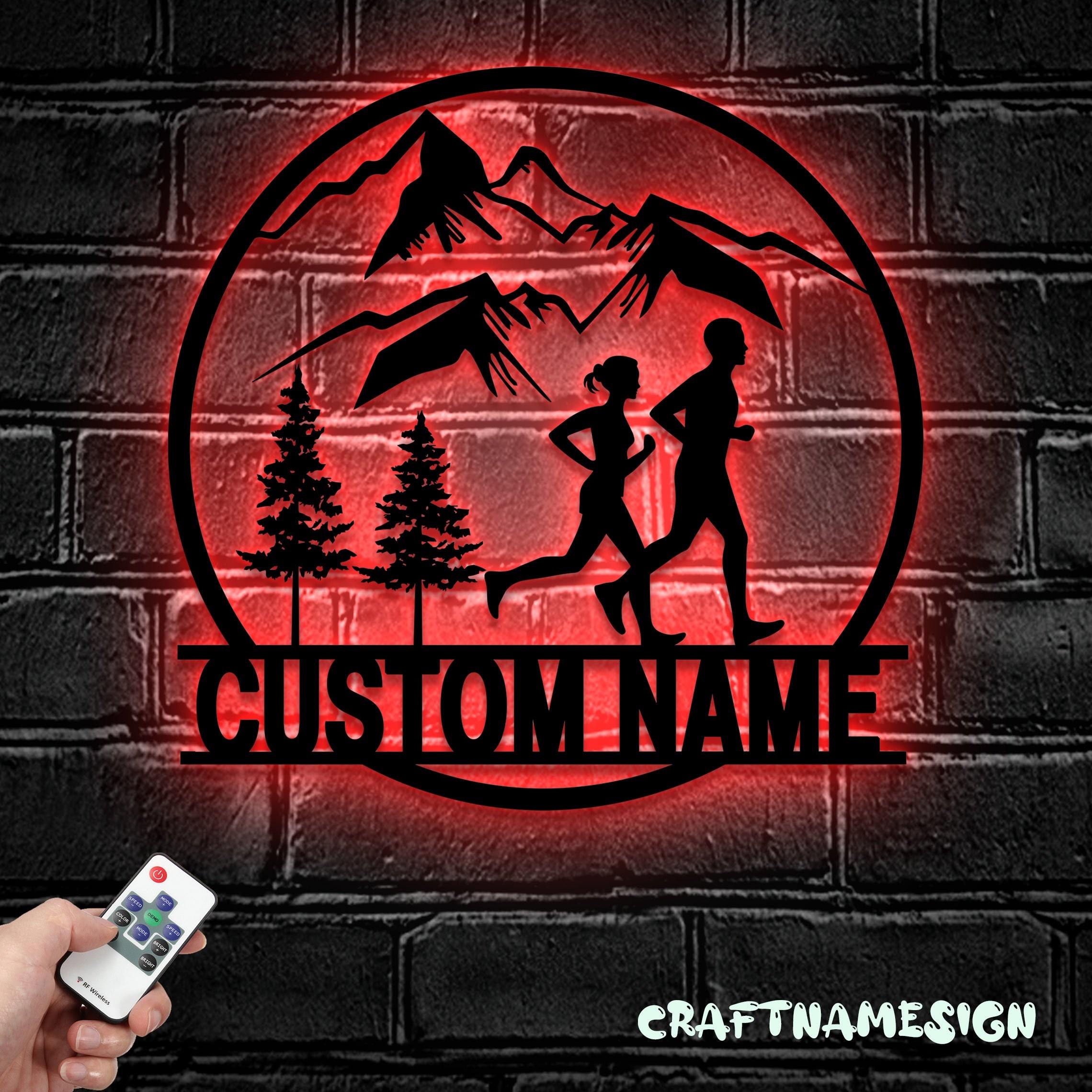 Craftnamesign Custom Couple Trail Running Metal Wall Art LED Light ...