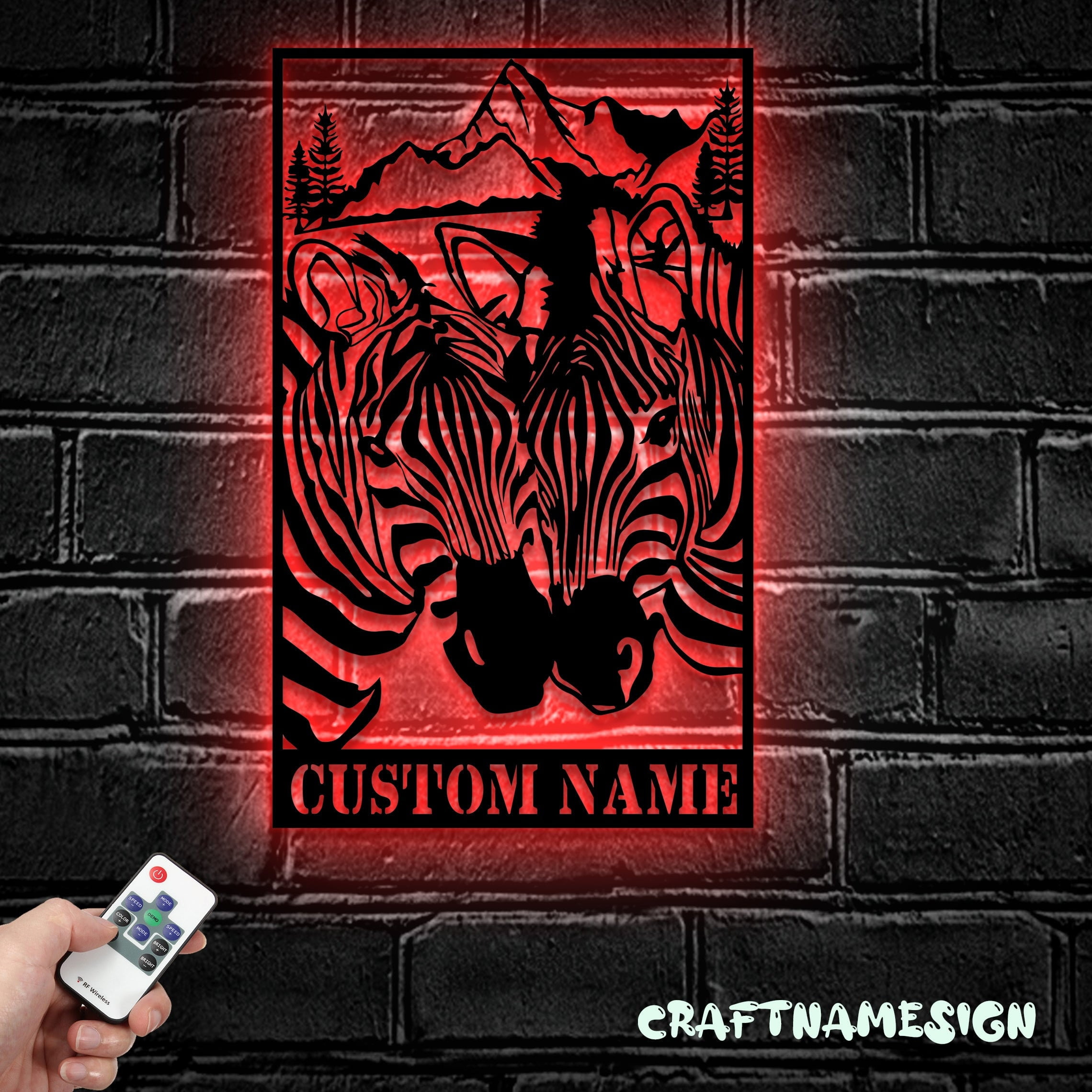 Craftnamesign Custom Couple Zebra Horse Metal Wall Art LED Light ...