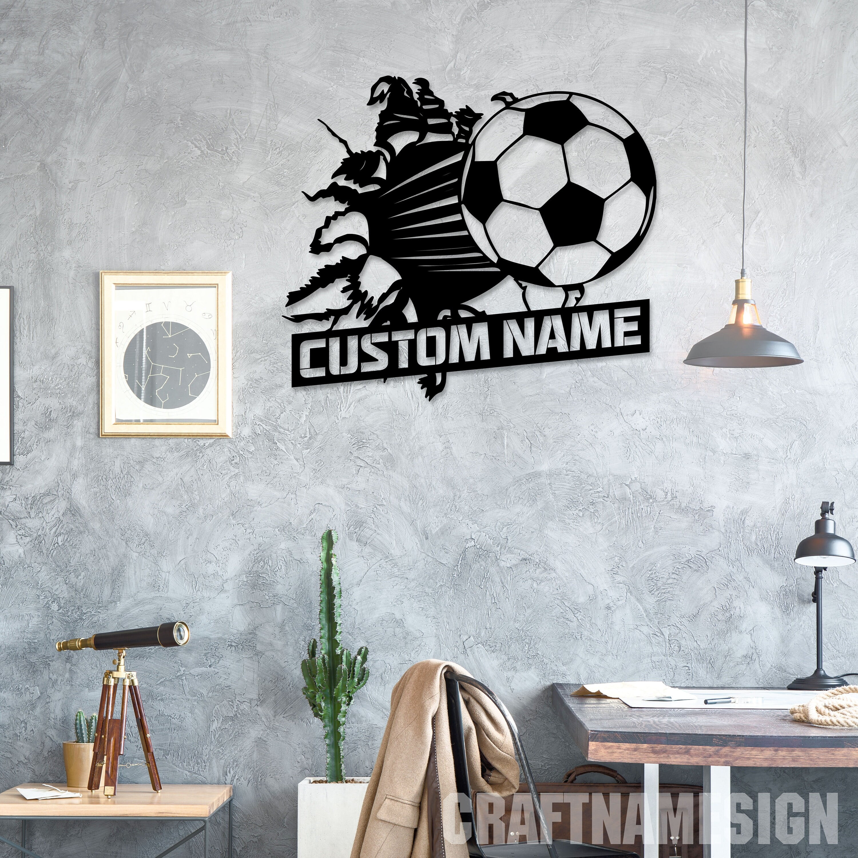 Craftnamesign Custom Soccer Ball Metal Wall Art LED Light, Soccer ...