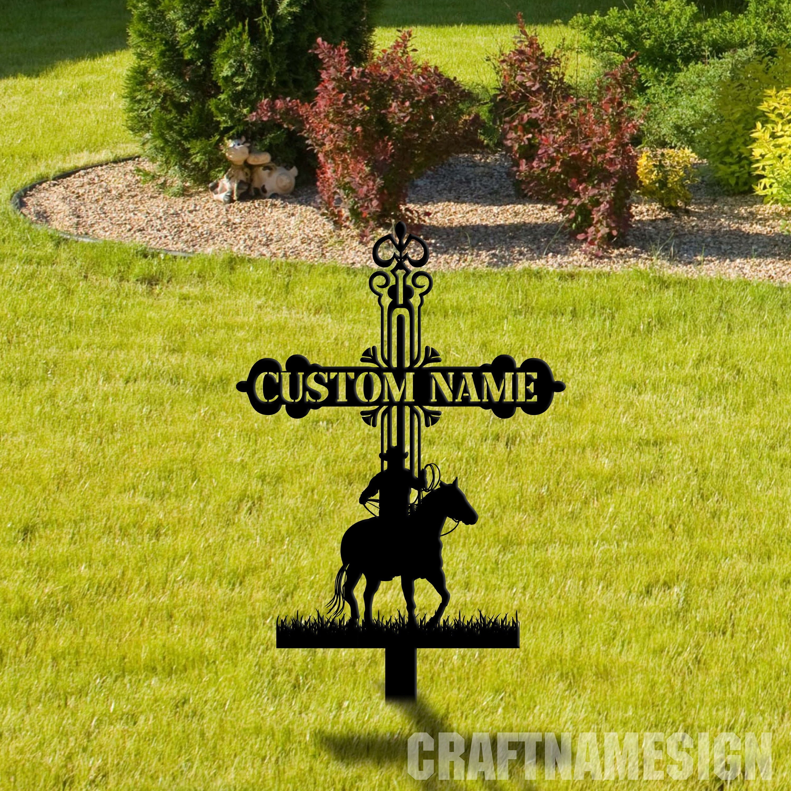 Craftnamesign Custom Cowboy Cross Memorial Stake, Western Cowboy ...