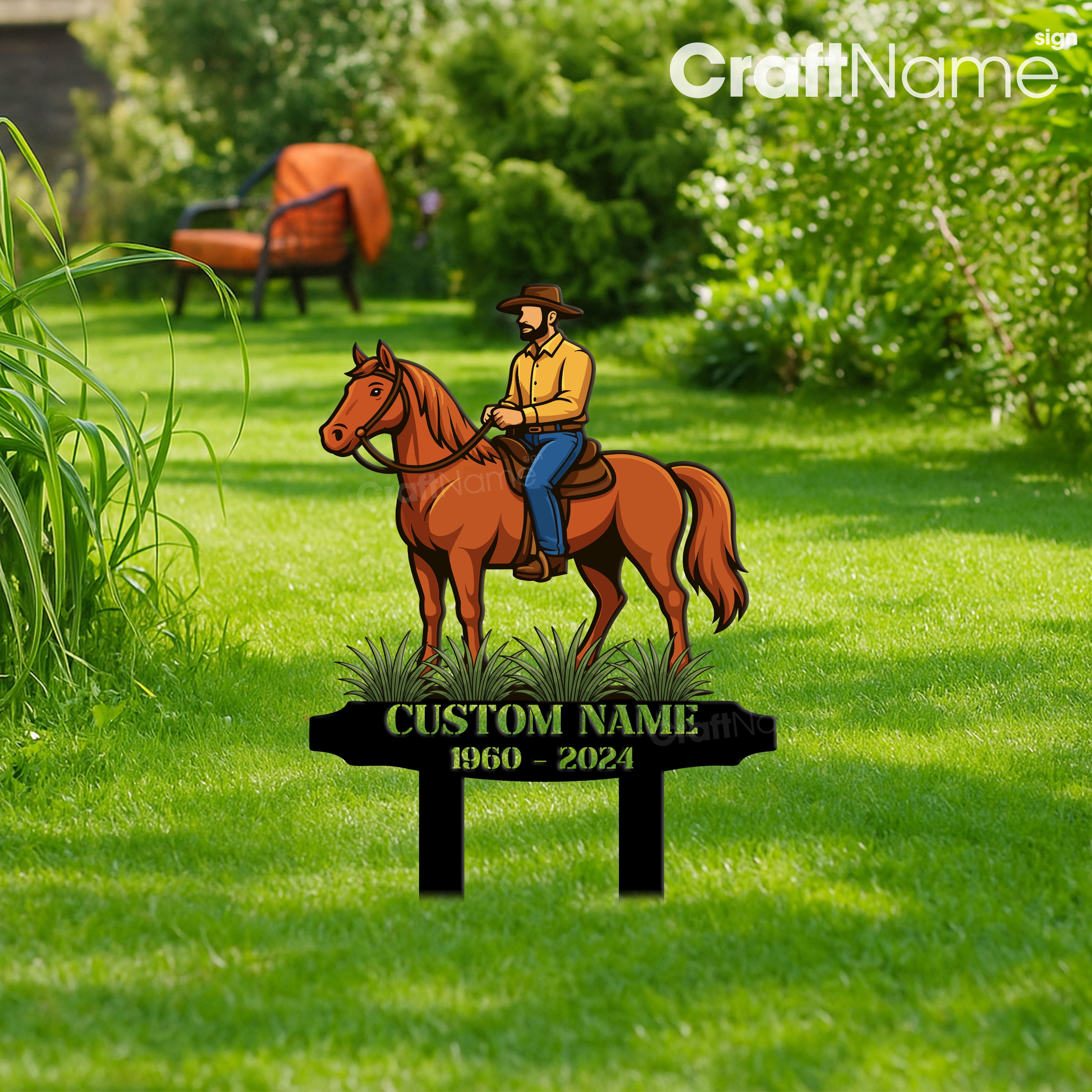 Craftnamesign Custom Cowboy Memorial Metal Garden Stake Decor, Cemetery ...