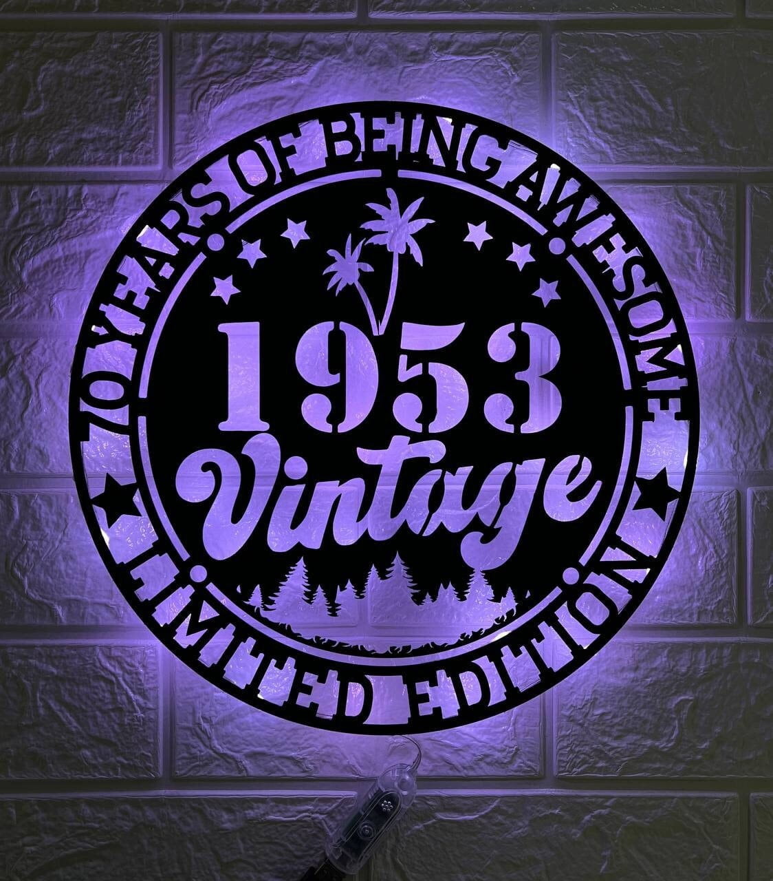 Craftnamesign Vintage 1953 Metal Wall Art LED Light, 1953 Wall Art LED ...