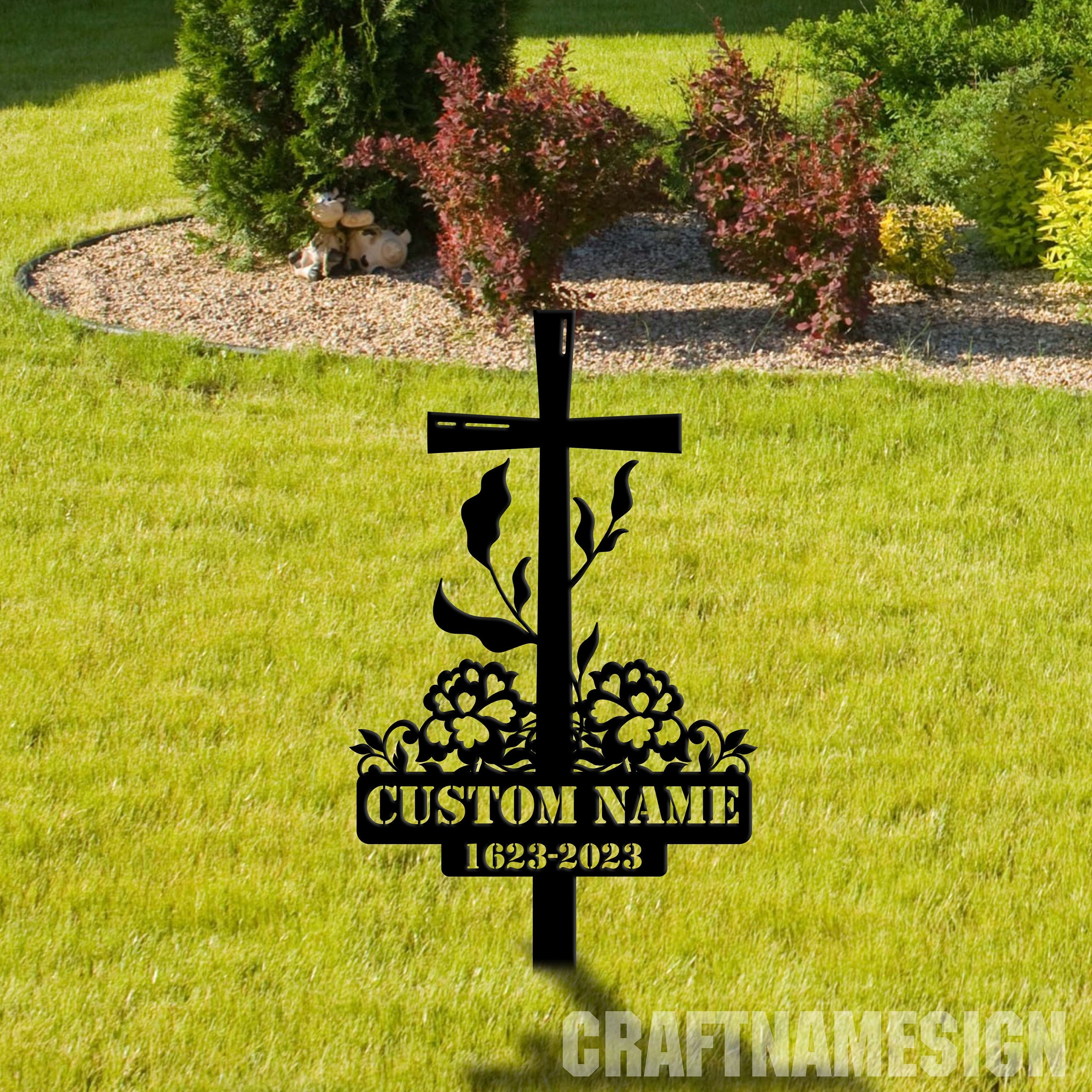 Craftnamesign Custom Cross Memorial Metal Stake, Cross Memorial Plaque ...