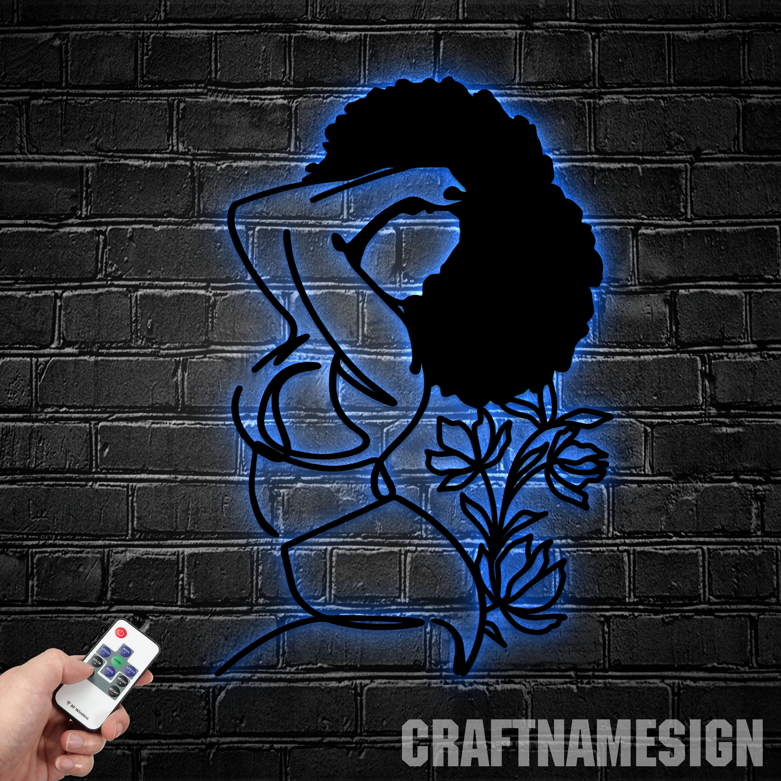 Craftnamesign Custom Curvy Woman With Afro Hair Metal Wall Art LED ...