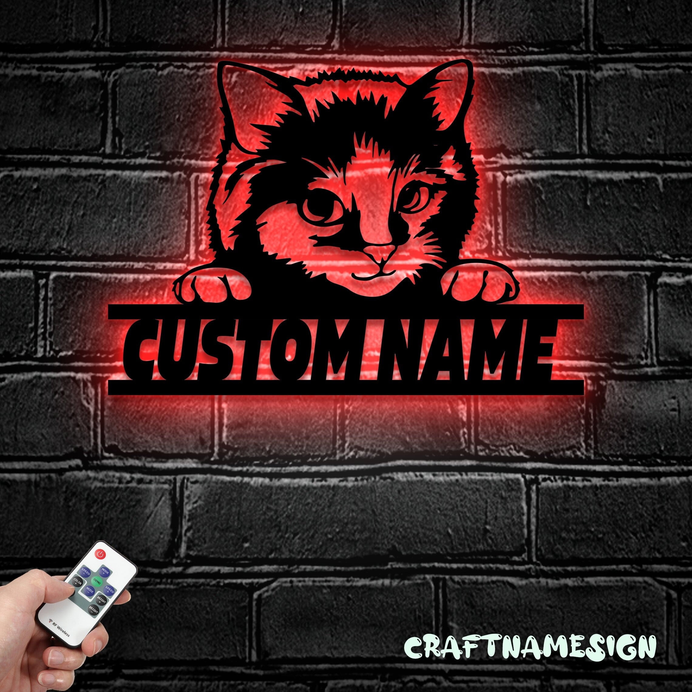 Craftnamesign Custom Cute Cat Metal Sign LED Light, Cute Kitten Sign ...