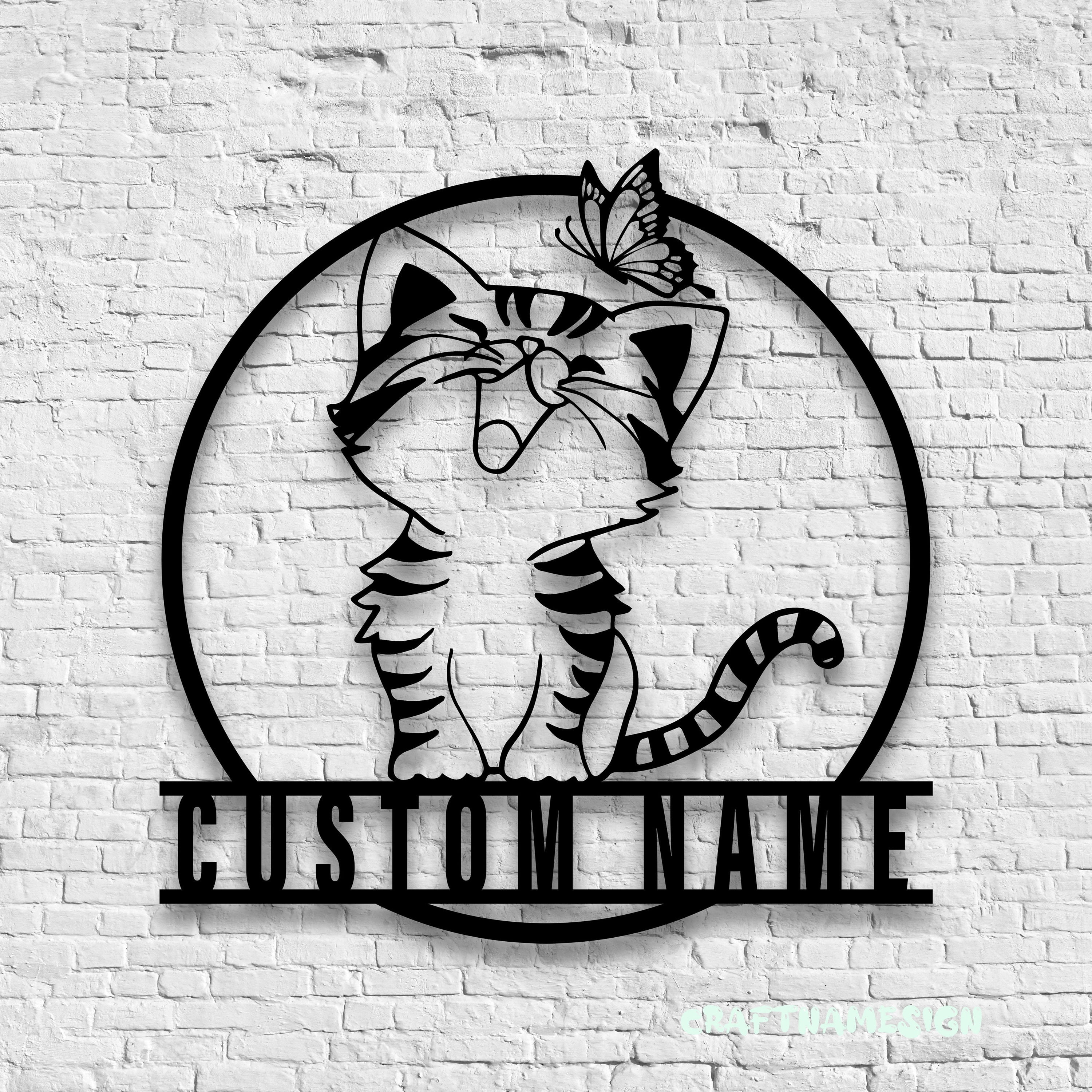 Craftnamesign Custom Cute Cat With Butterfly Metal Sign LED Light ...