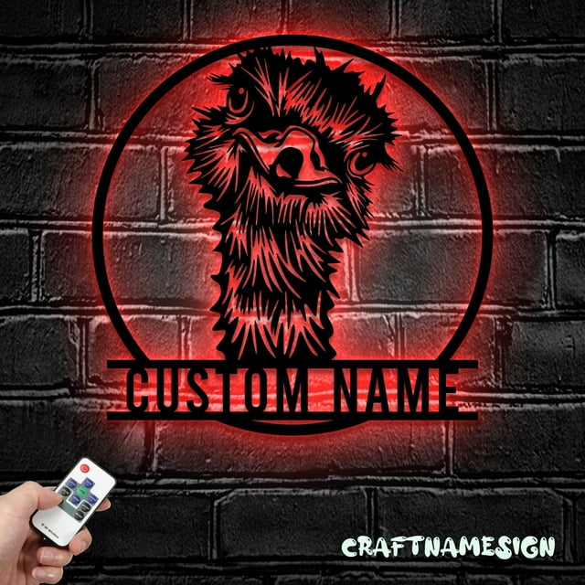 Craftnamesign Custom Cute Peeking Ostrich Metal LED Light, Custom Funny ...
