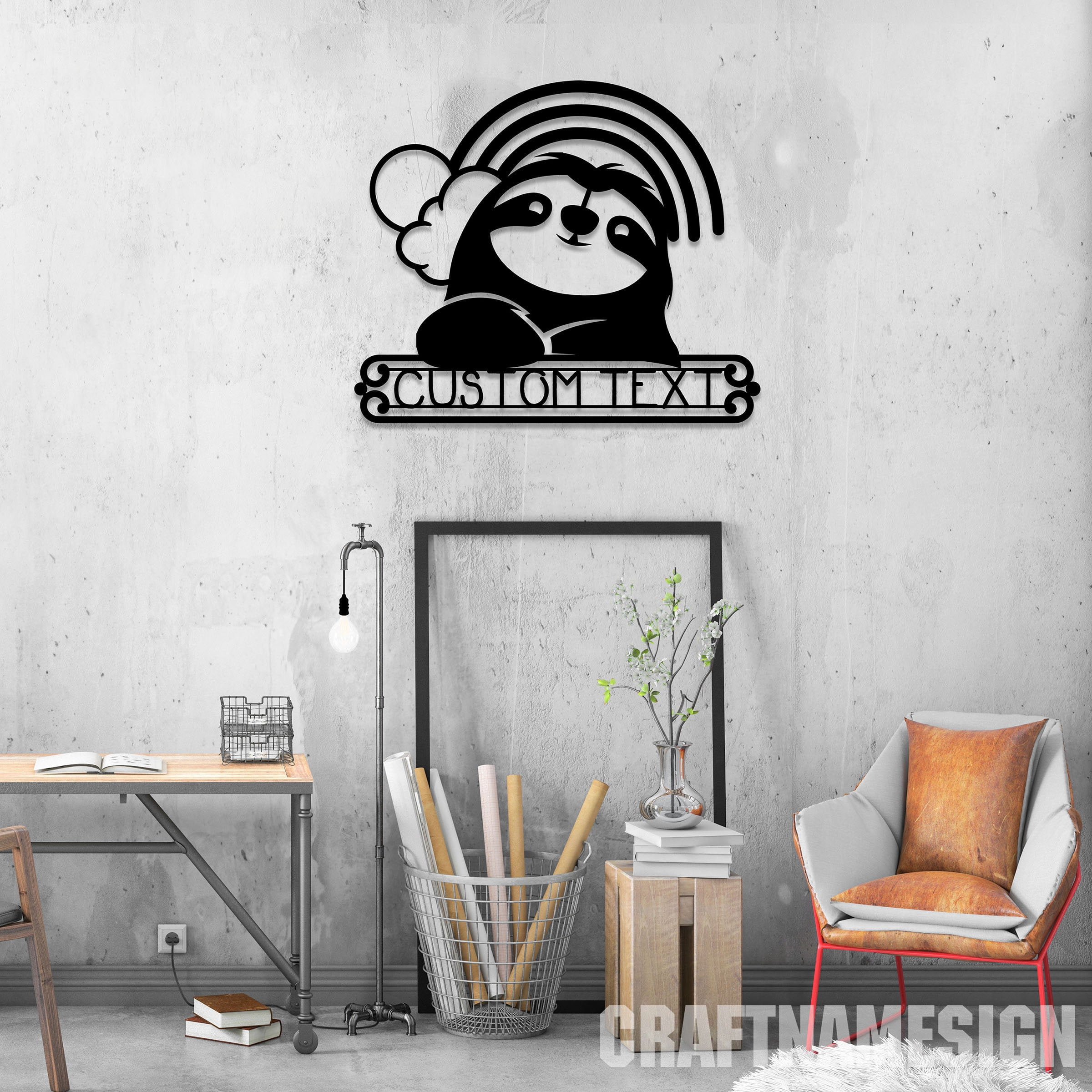 Craftnamesign Custom Cute Sloth Metal Wall Art LED Light, Funny Sloth ...