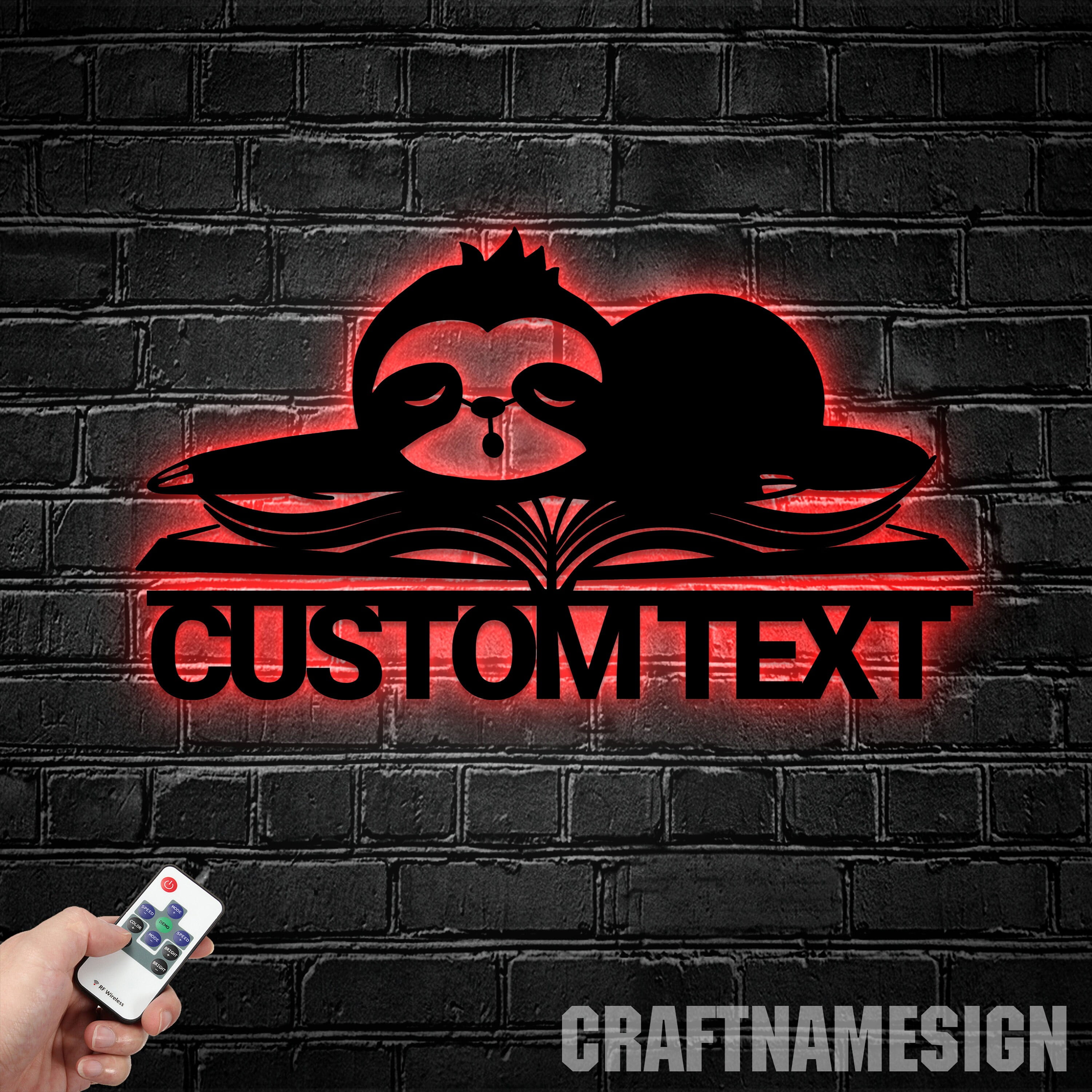Craftnamesign Custom Cute Sloth with Book Metal Wall Art LED Light ...
