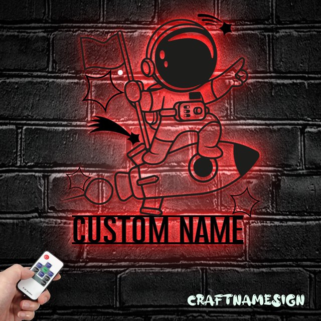 Craftnamesign Custom Cute Space Astronaut Metal Wall Art LED Light ...