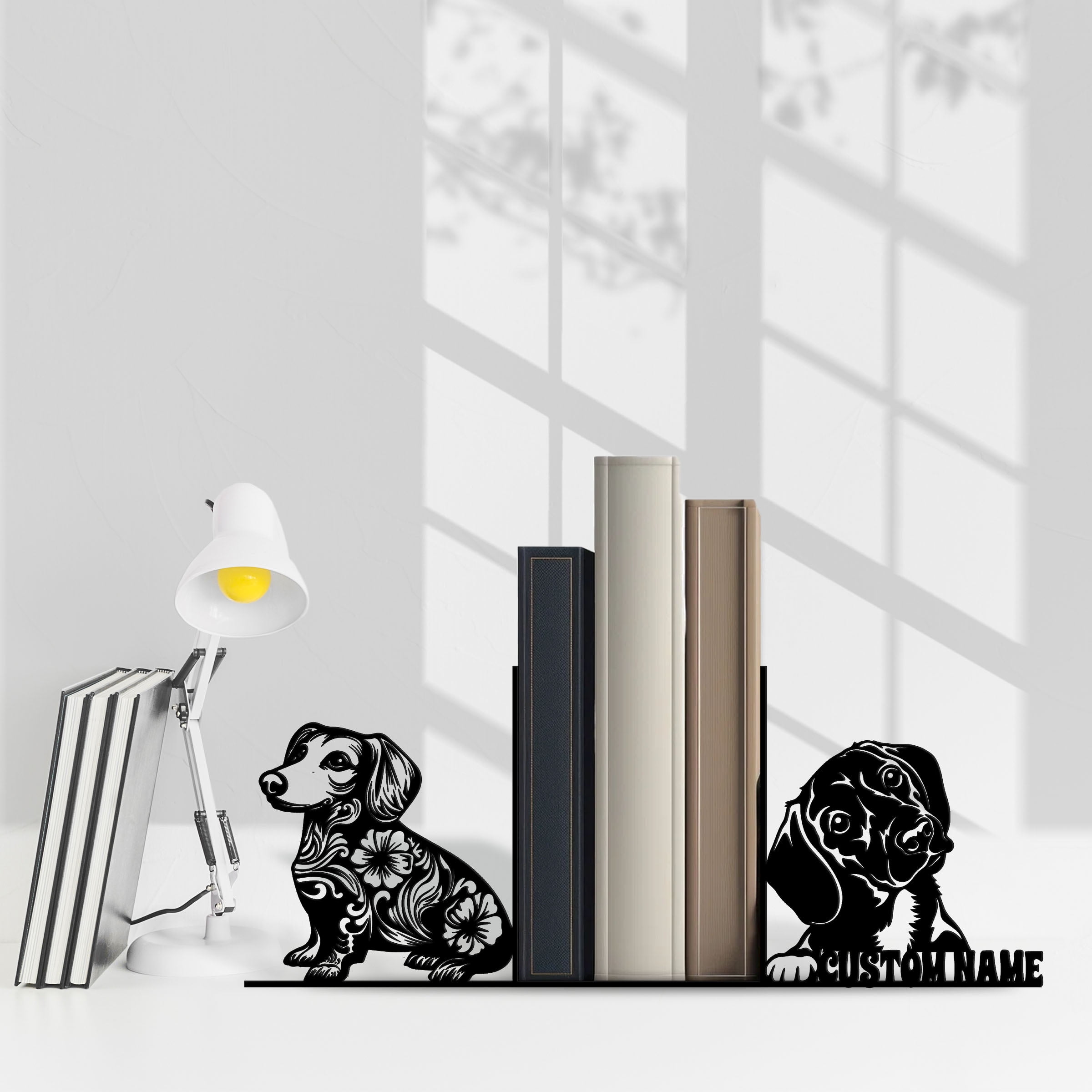 Craftnamesign Custom Dachshund Flower Art Metal Bookends, Dachshund Dog ...