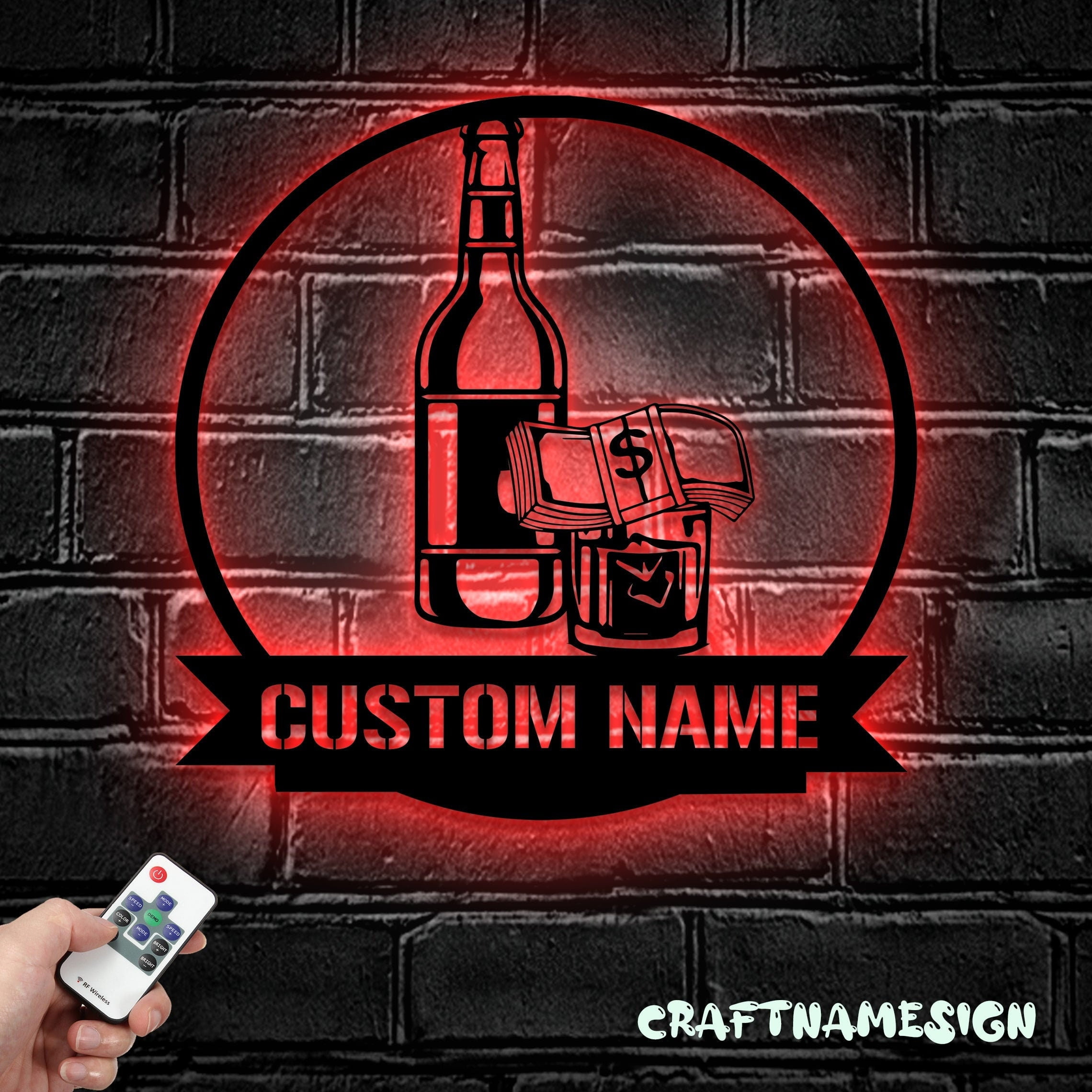 Craftnamesign Custom Bourbon Dolla Money Metal Wall Art LED Light ...
