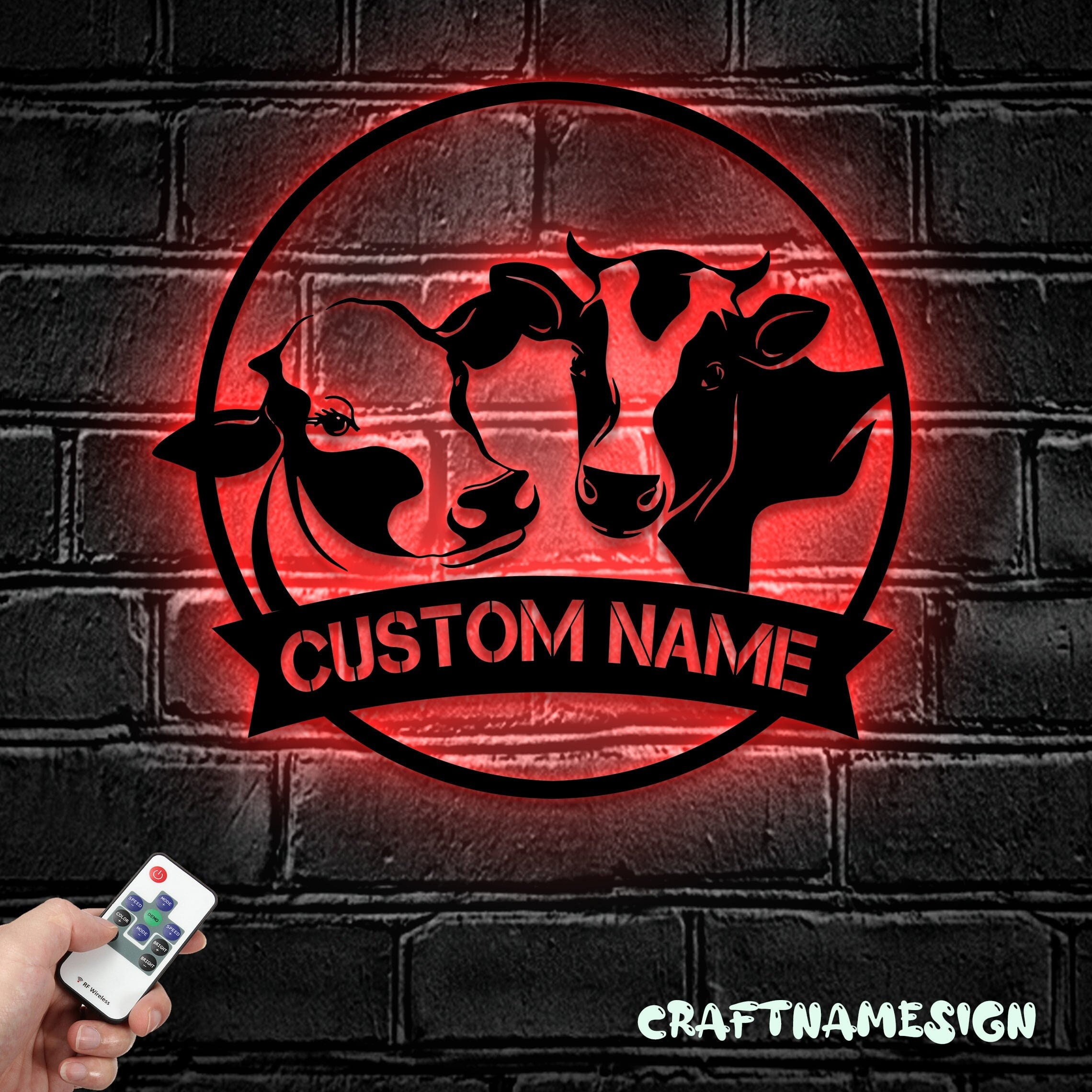Craftnamesign Custom Dairy Cattle Cow Metal Wall Art LED Light, Funny ...