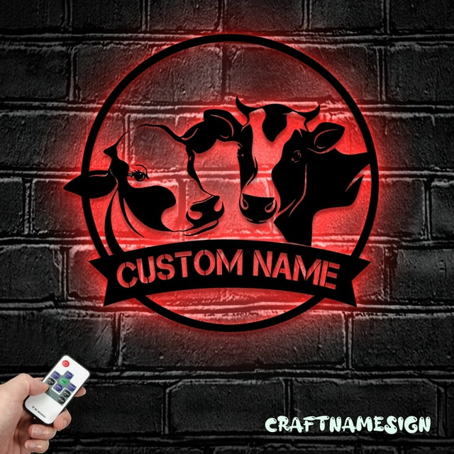 Craftnamesign Custom Dairy Cattle Cow Metal Wall Art LED Light, Funny ...