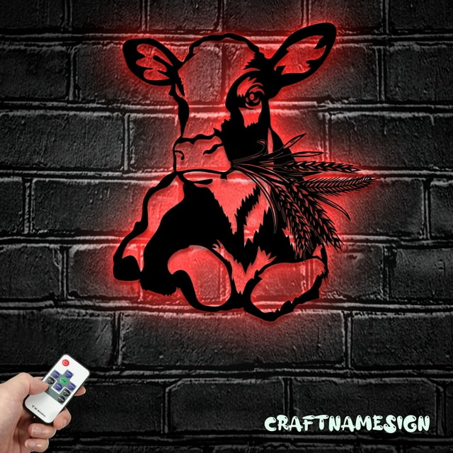 Craftnamesign Custom Dairy Cow Farmhouse Metal Wall Art LED Light ...