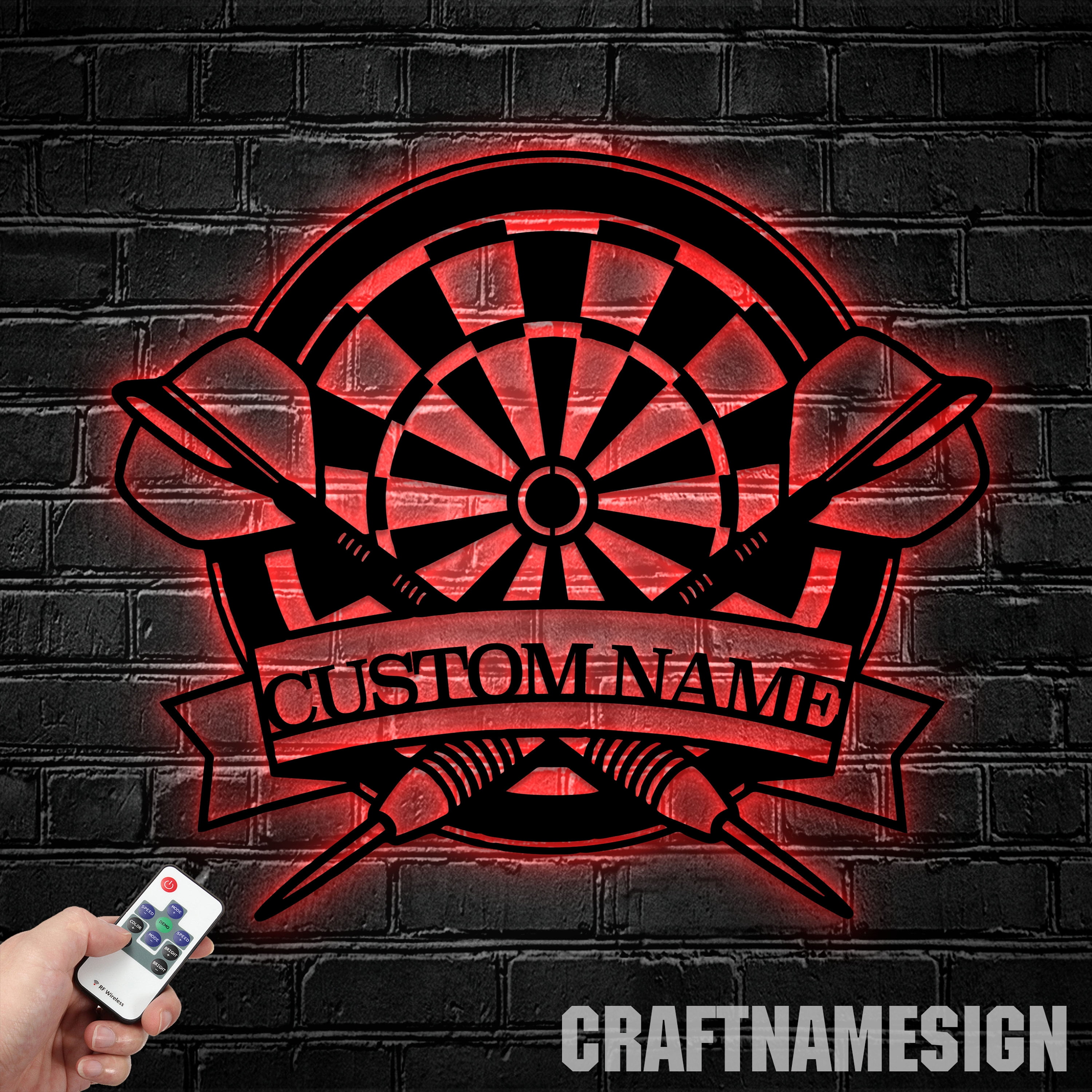 Craftnamesign Custom Dart Game Metal Sign LED Light, Dartboard Name ...