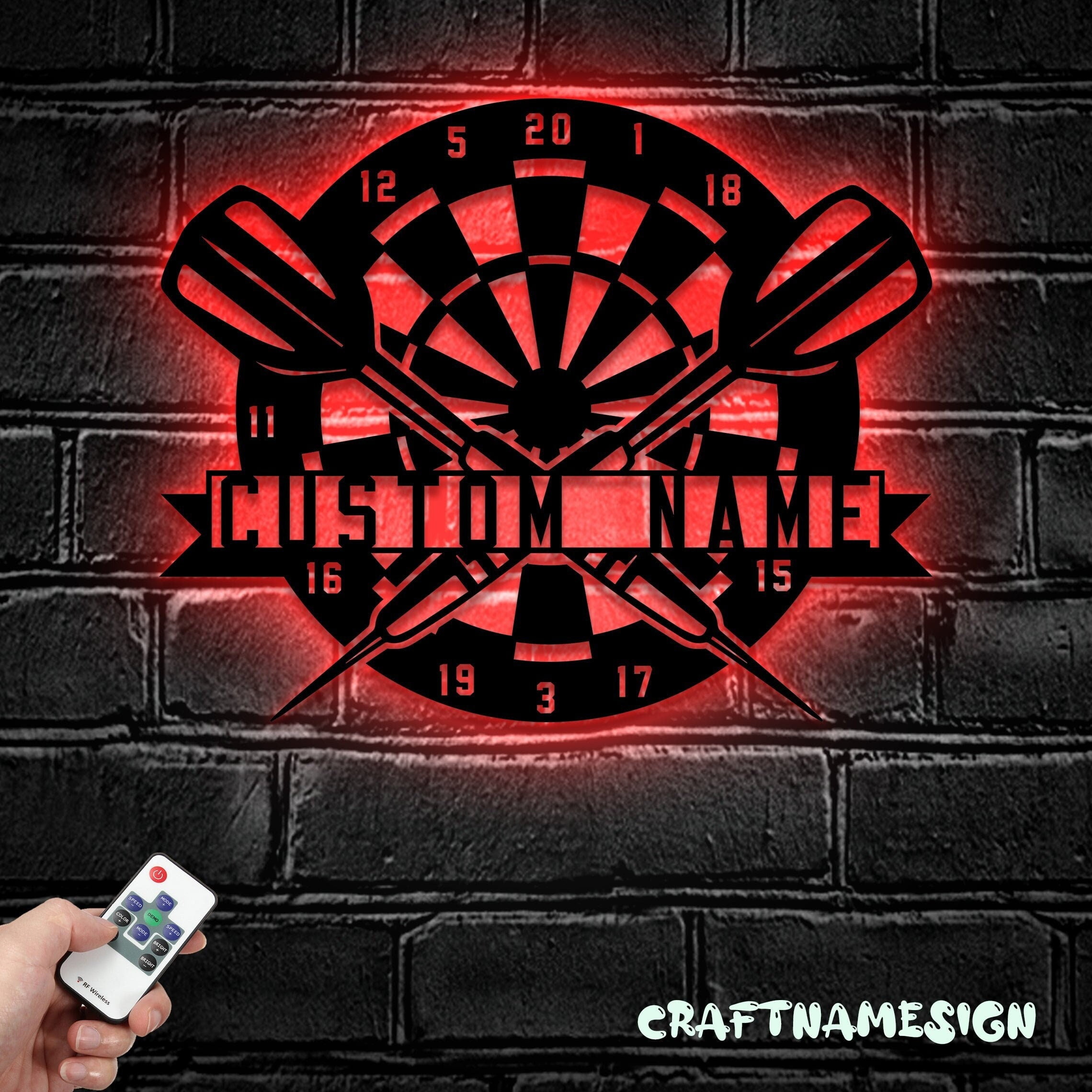 Craftnamesign Custom Dartboard Dart Game Metal Wall Art LED Light ...