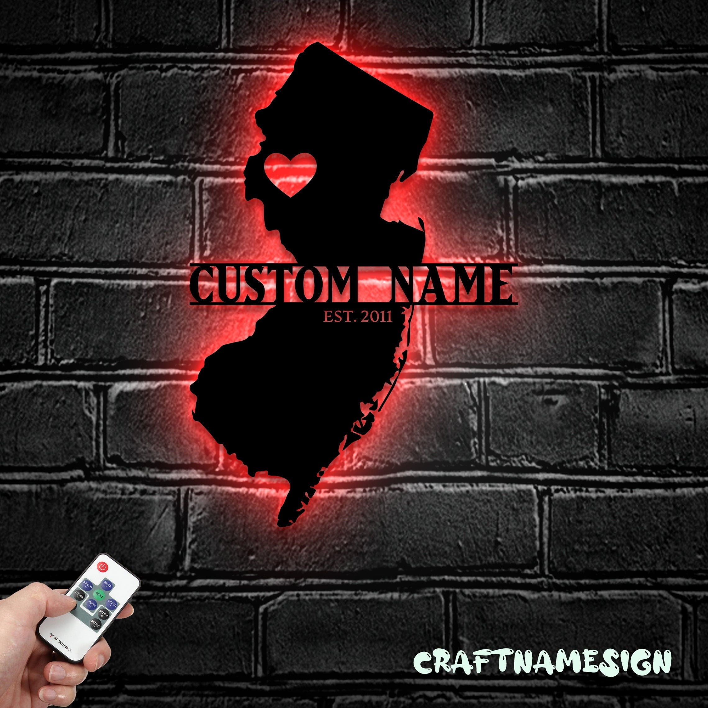 Craftnamesign Custom New Jersey Map Metal Wall Art LED Light, Custom ...