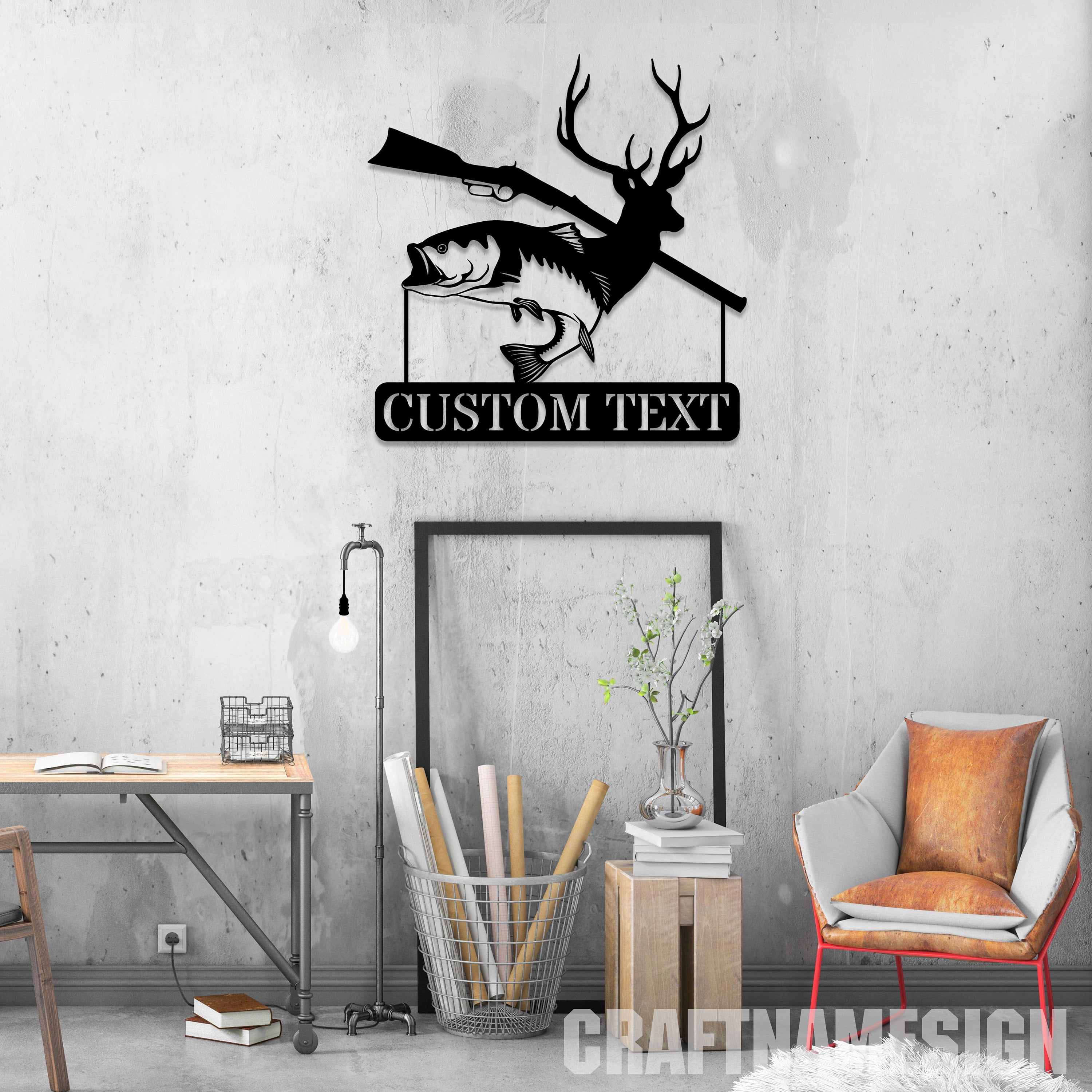 Craftnamesign Custom Deer And Fish Hunting Metal Wall Art LED Light ...