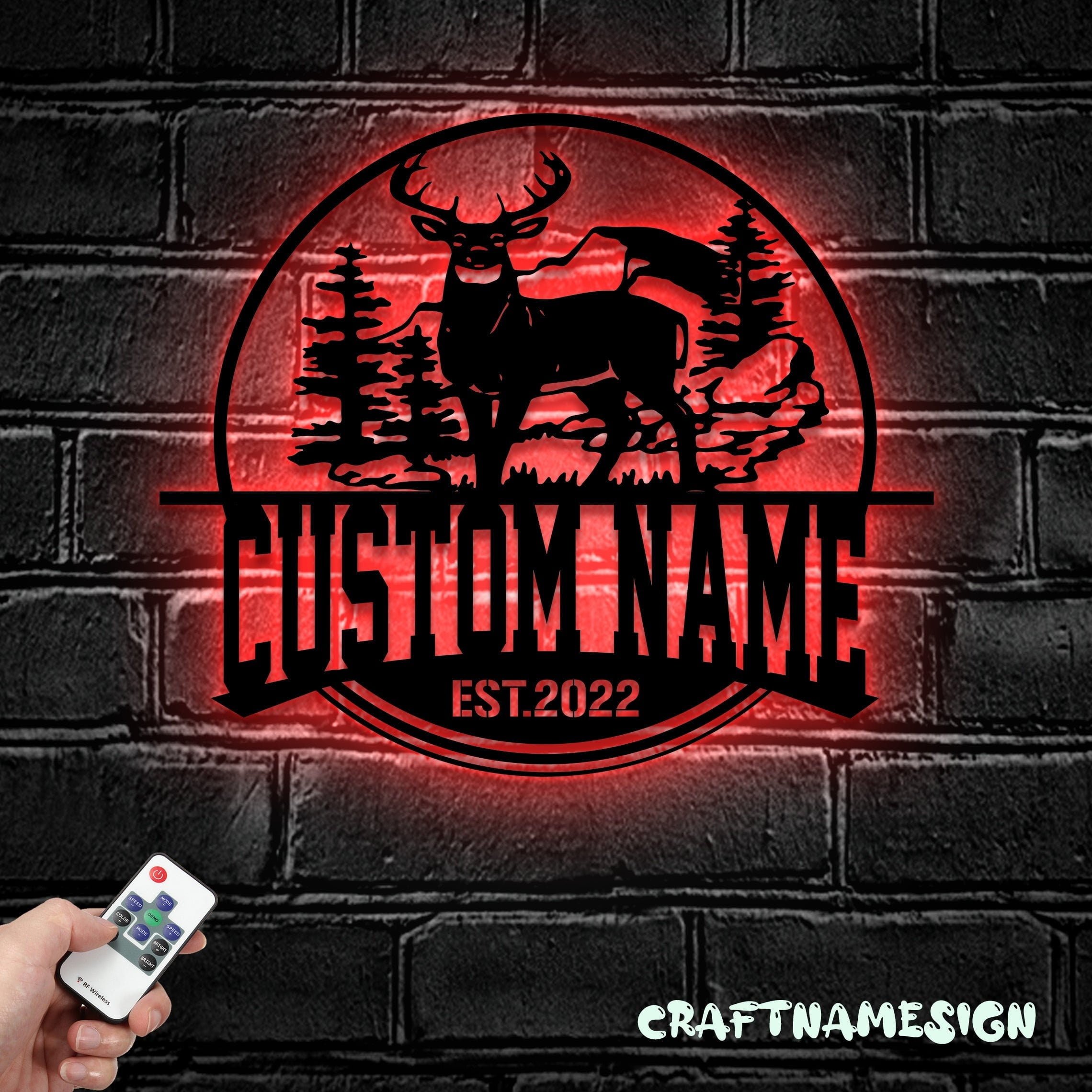 Craftnamesign Custom Deer Hunting Metal Wall Art LED Light, Hunter Name ...