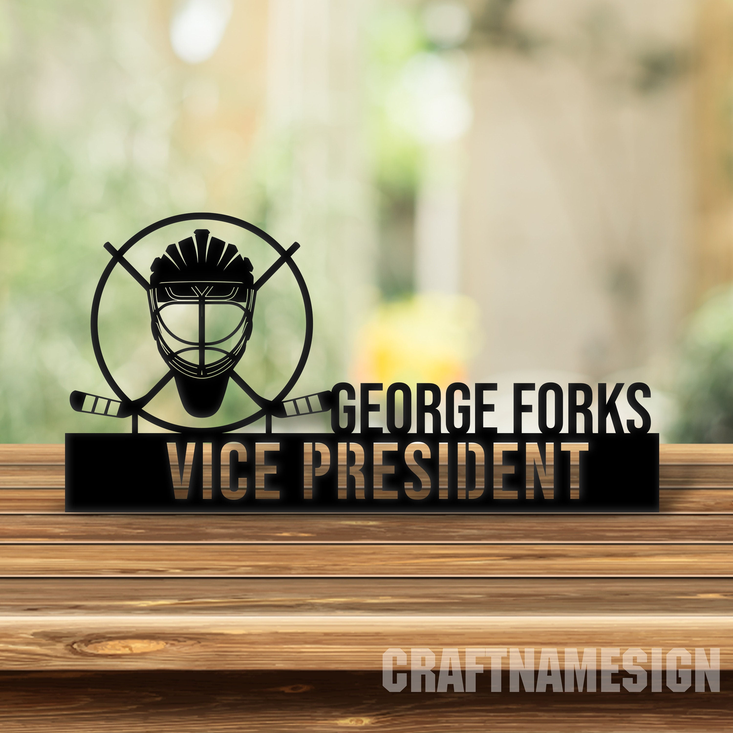 Craftnamesign Custom Desk Name Plate for Hockey Lover, Hockey Metal ...