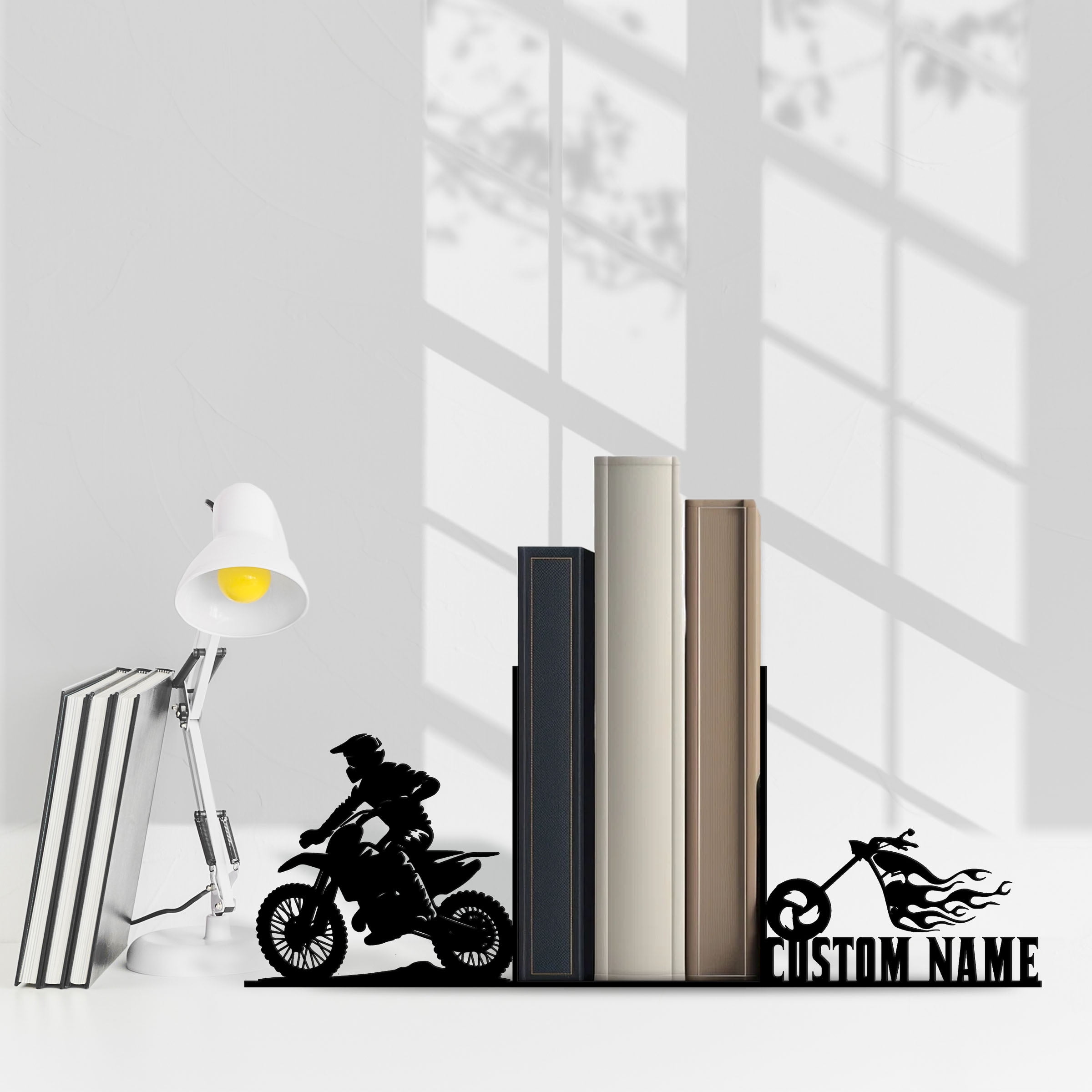 Craftnamesign Custom Dirt Bike Metal Bookends, Motorcycle Stopper for ...