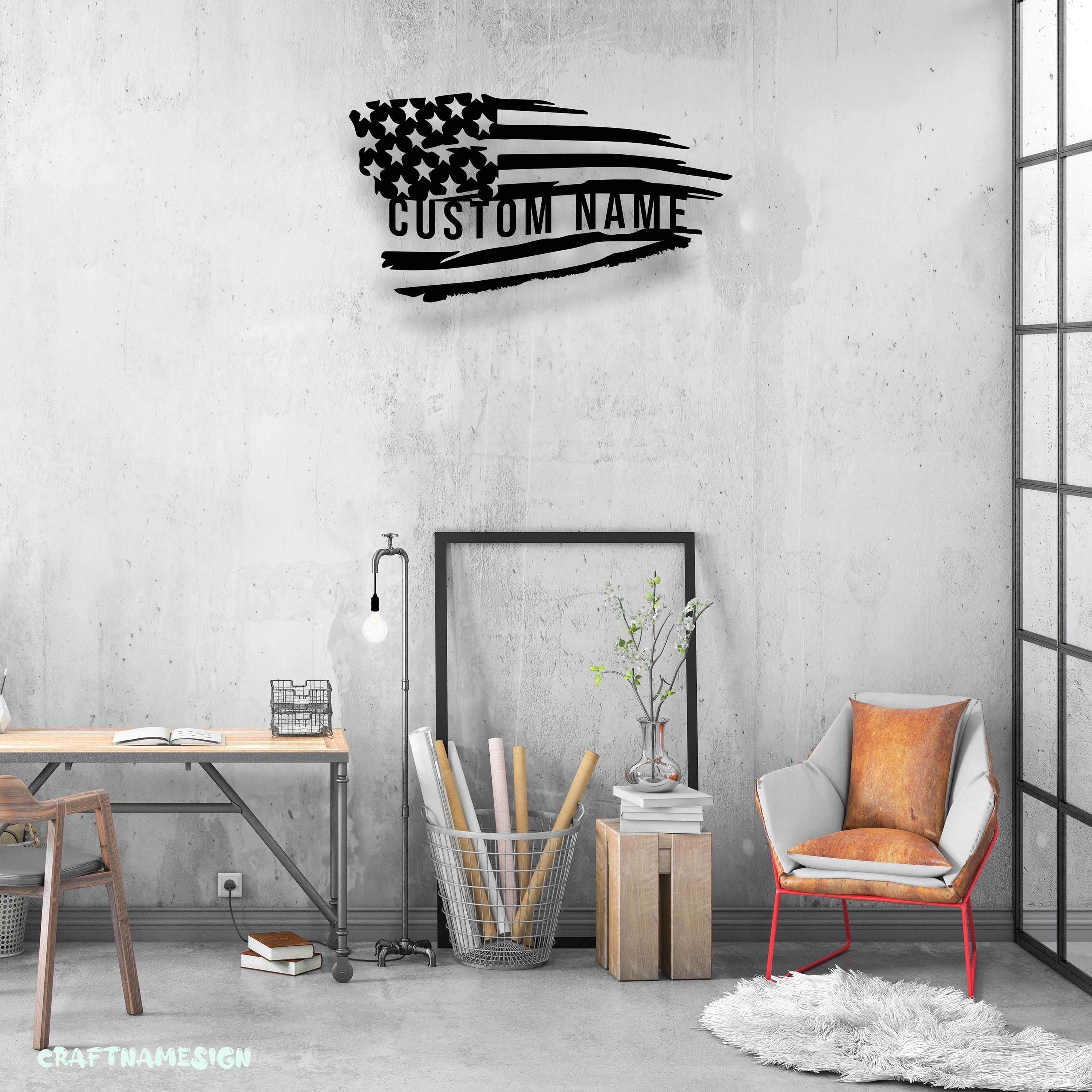 Craftnamesign Custom Distressed USA Flag Metal Wall Art LED Light ...