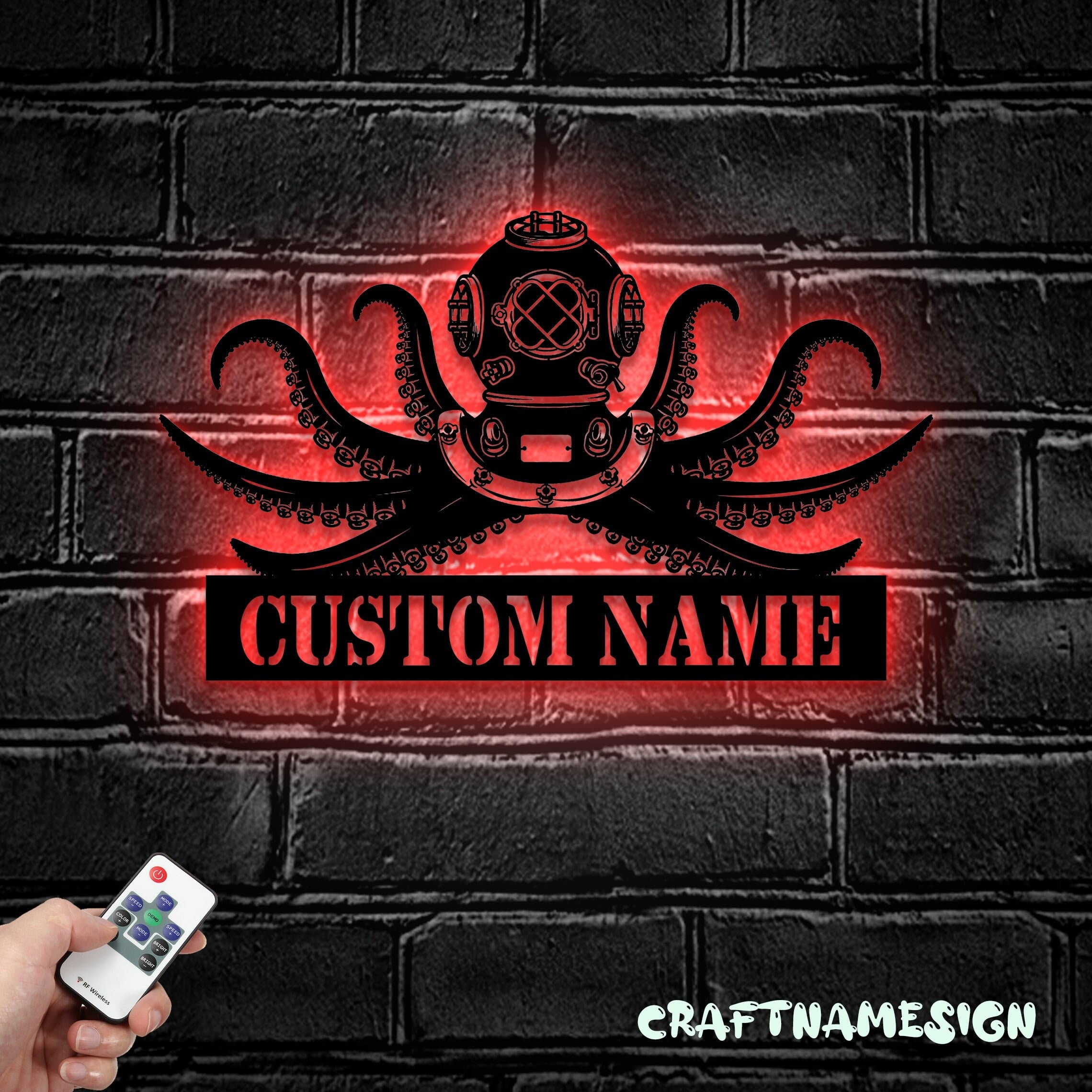 Craftnamesign Custom Diving Helmet Metal Sign LED Light, Scuba Diving ...