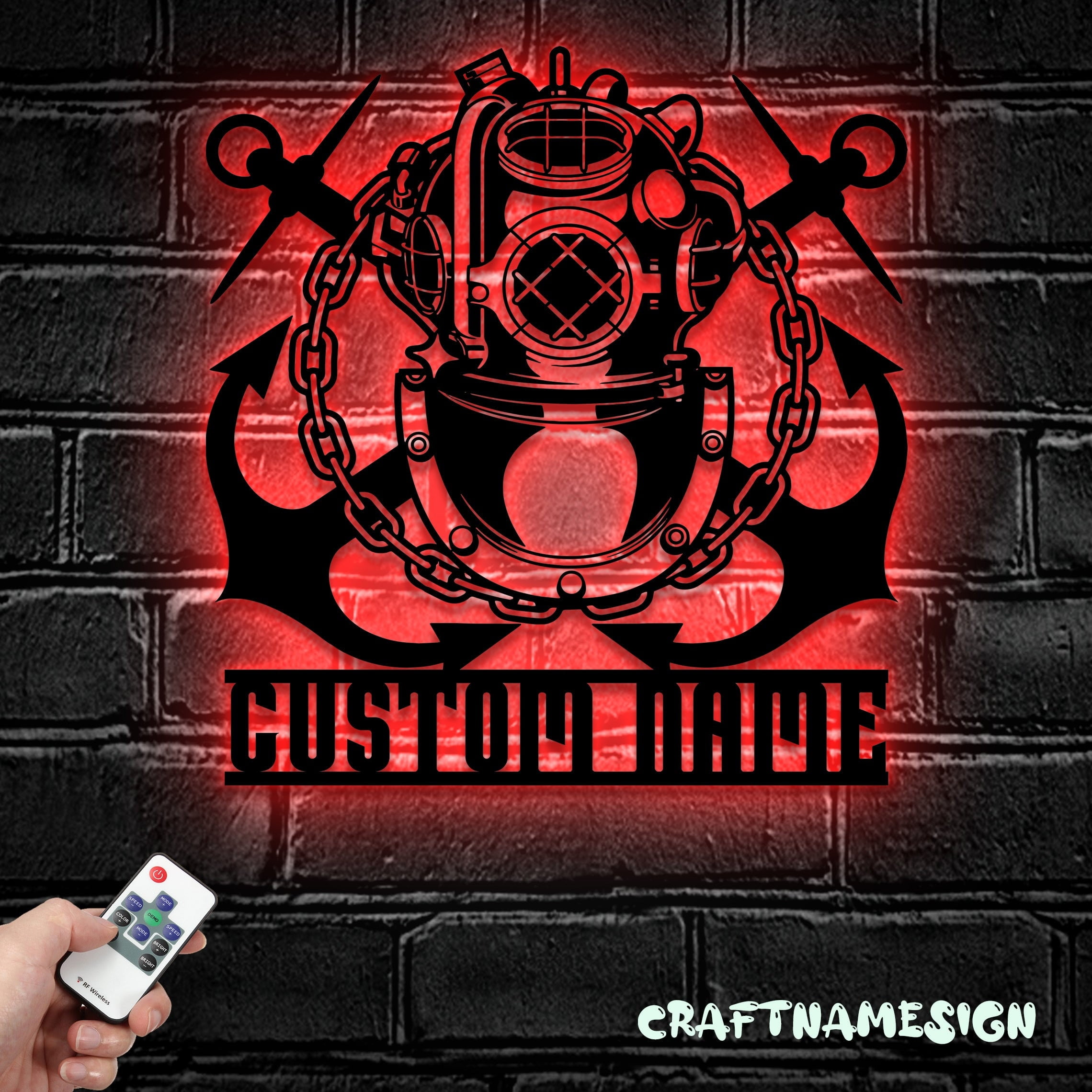 Craftnamesign Custom Diving Helmet Metal Sign LED Light, Scuba Helmet ...