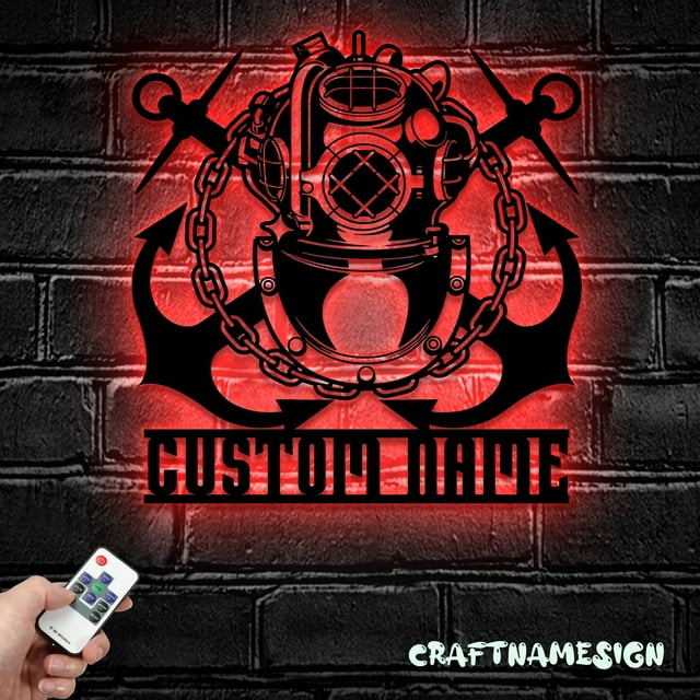 Craftnamesign Custom Diving Helmet Metal Sign LED Light, Scuba Helmet ...