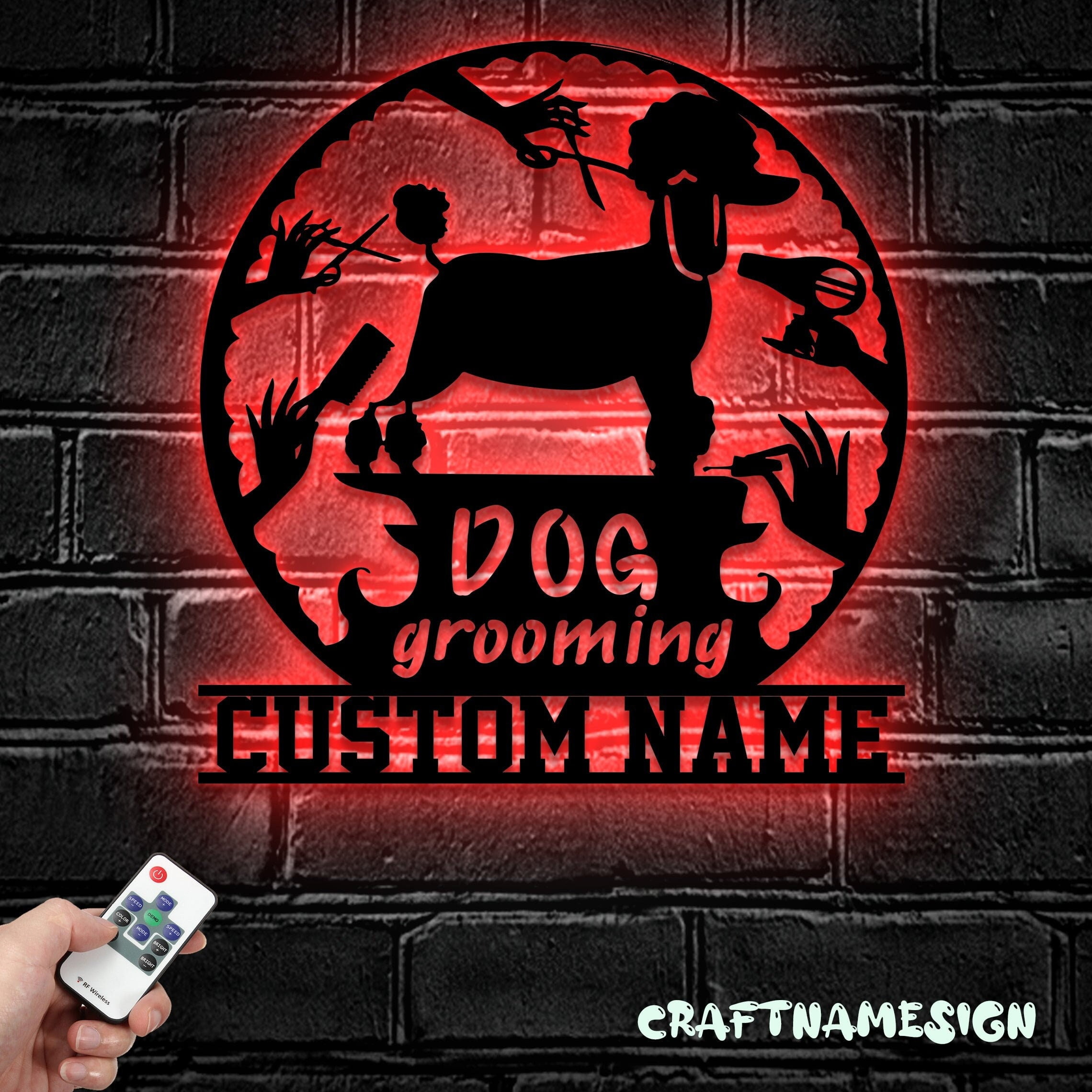Craftnamesign Custom Dog Grooming Metal Wall Art LED Light ...