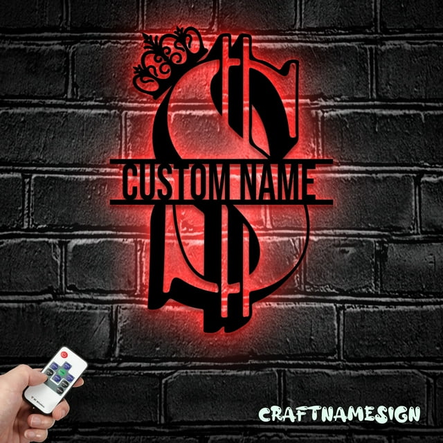 Craftnamesign Custom Dollar Money Symbol Metal Wall Art Led Light ...