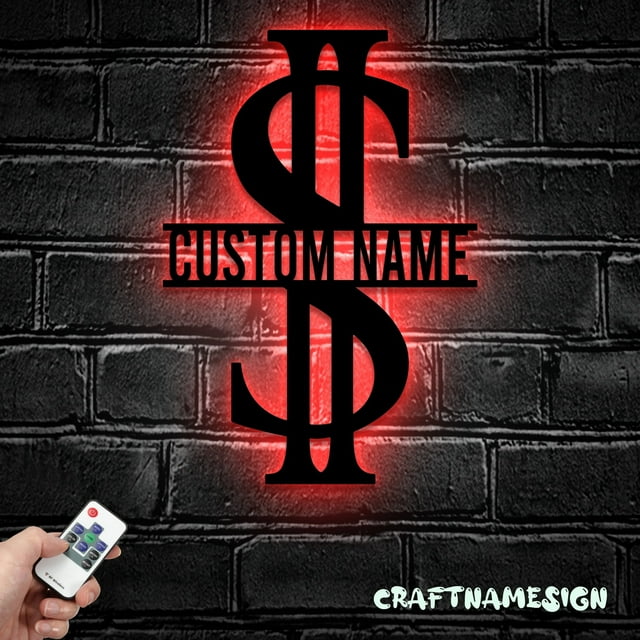 Craftnamesign Custom Dollar Money Symbol Metal Wall Art Led Light ...