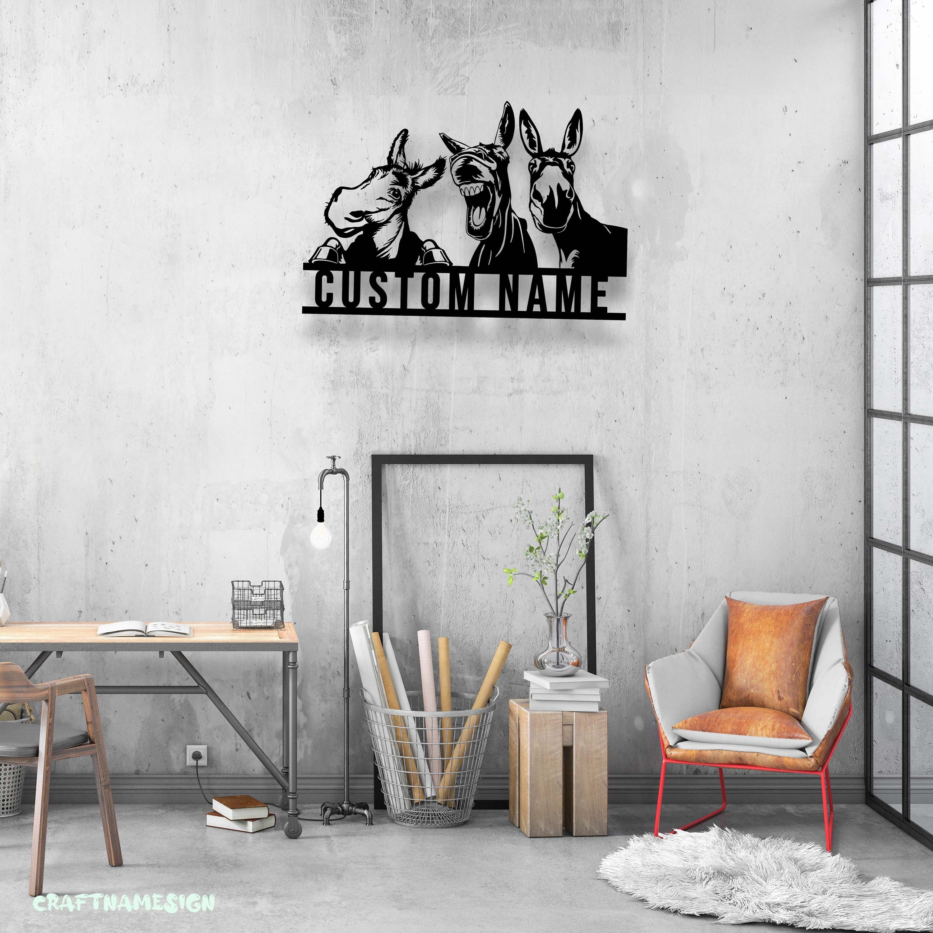 Craftnamesign Custom Donkey Farmhouse Metal Wall Art LED Light ...