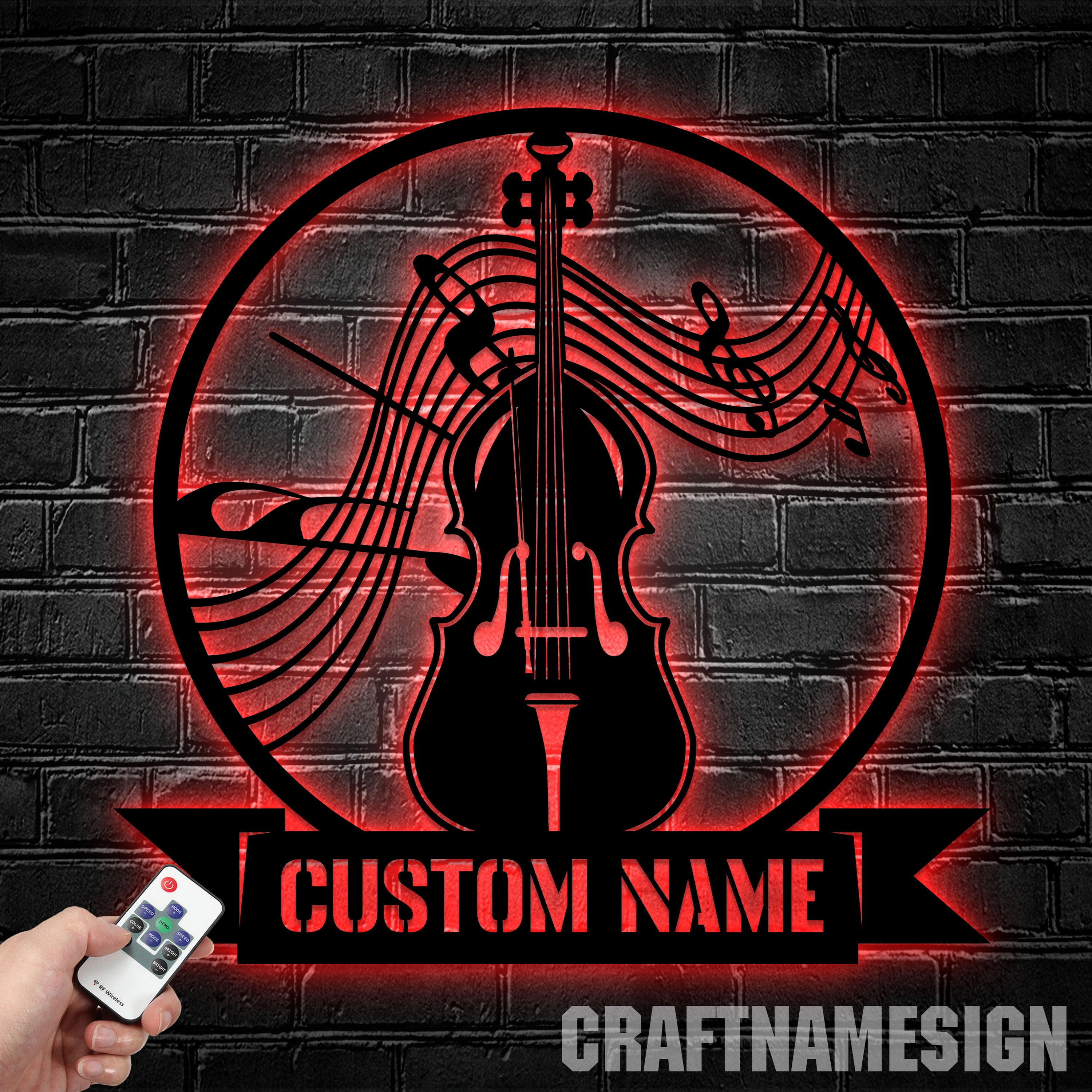 Craftnamesign Custom Double Bass Metal Wall Art LED Light, Custom Bass ...
