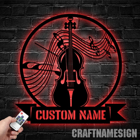Craftnamesign Custom Double Bass Metal Wall Art LED Light, Custom Bass ...