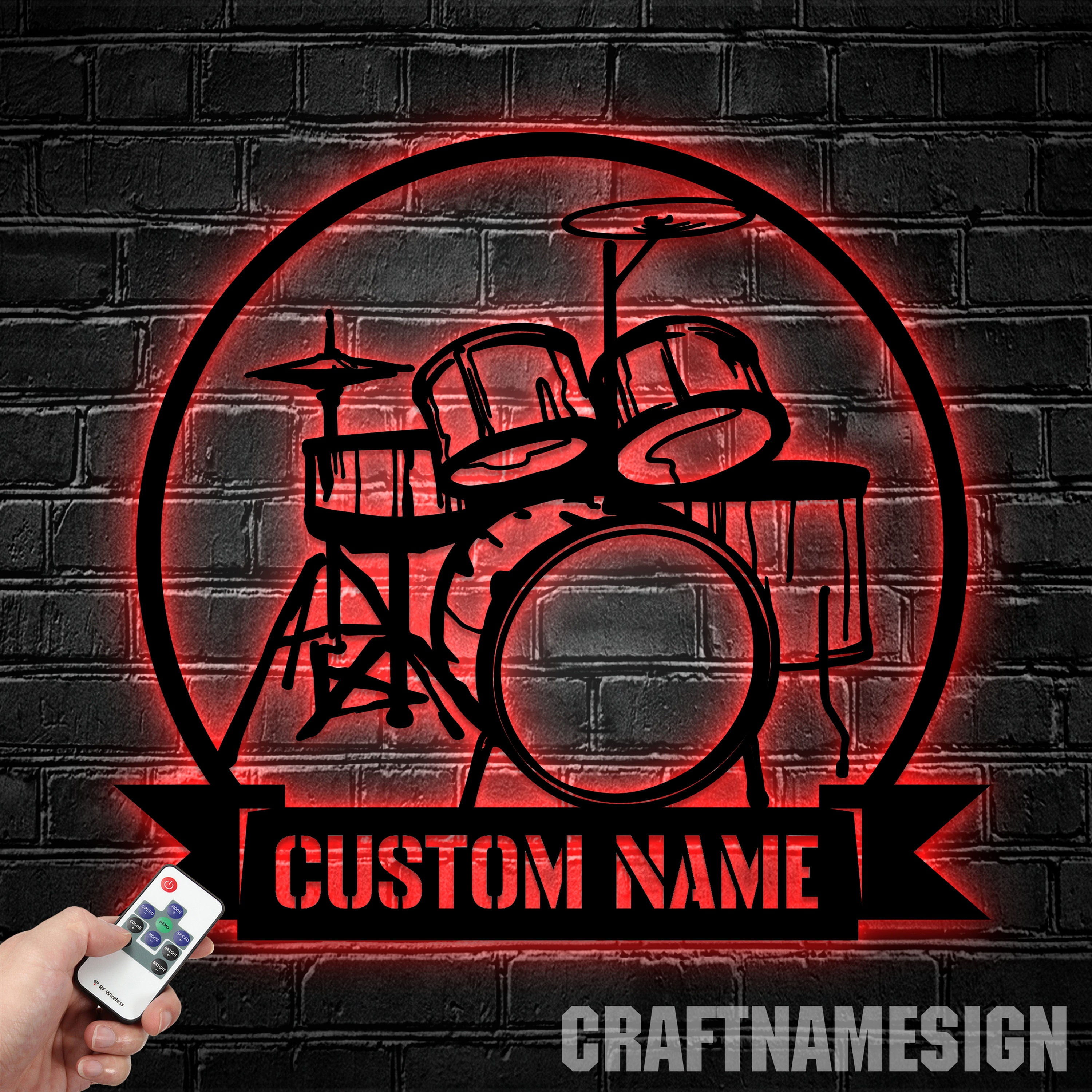 Craftnamesign Custom Drum Metal Wall Art LED Light, Custom Drummer Name ...