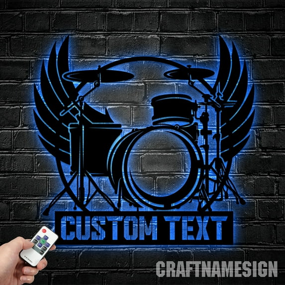 Craftnamesign Custom Drum Room Metal Wall Art LED Light, Drummer Name ...