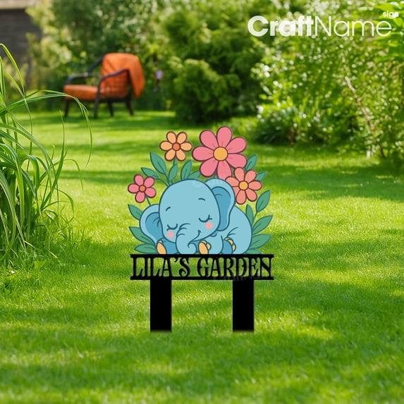 Craftnamesign Custom Elephant Garden Stake, Elephant Metal Outdoor ...