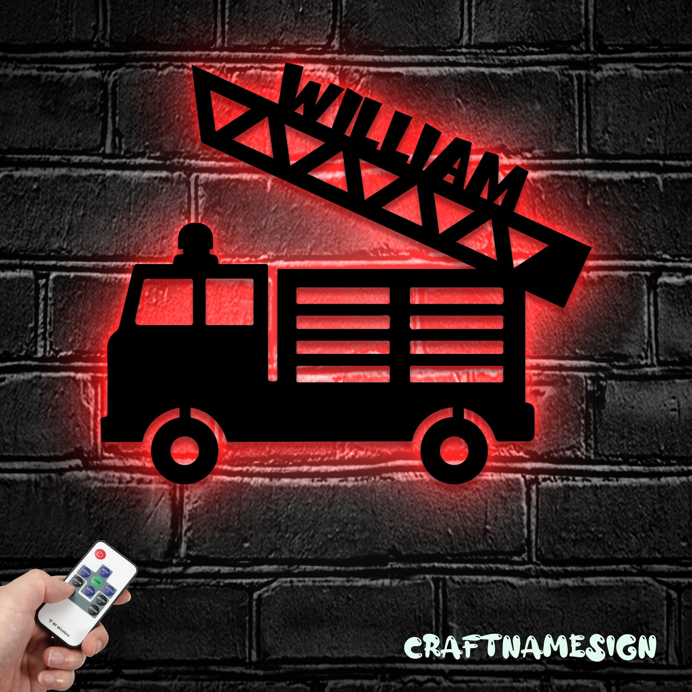 Craftnamesign Custom Engine Fire Truck Metal Sign LED Light, Firetruck ...