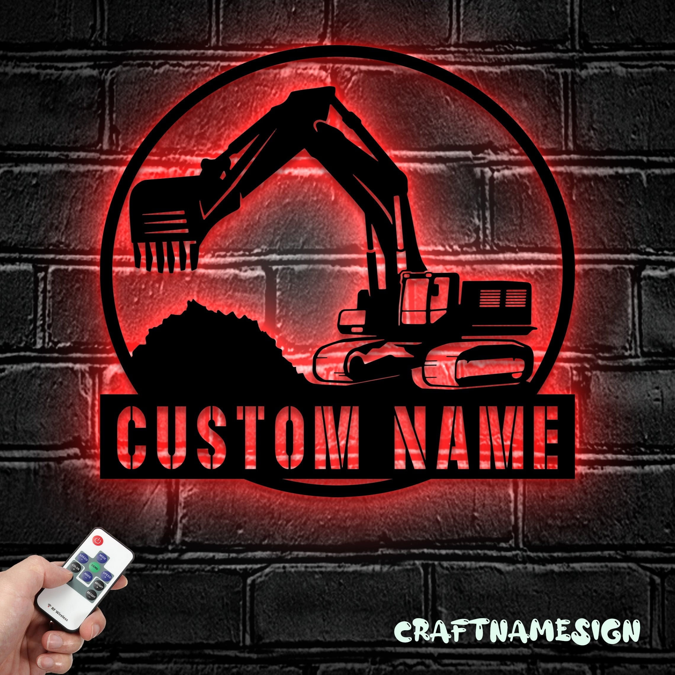 Craftnamesign Custom Excavator Driver Metal Wall Art LED Light ...
