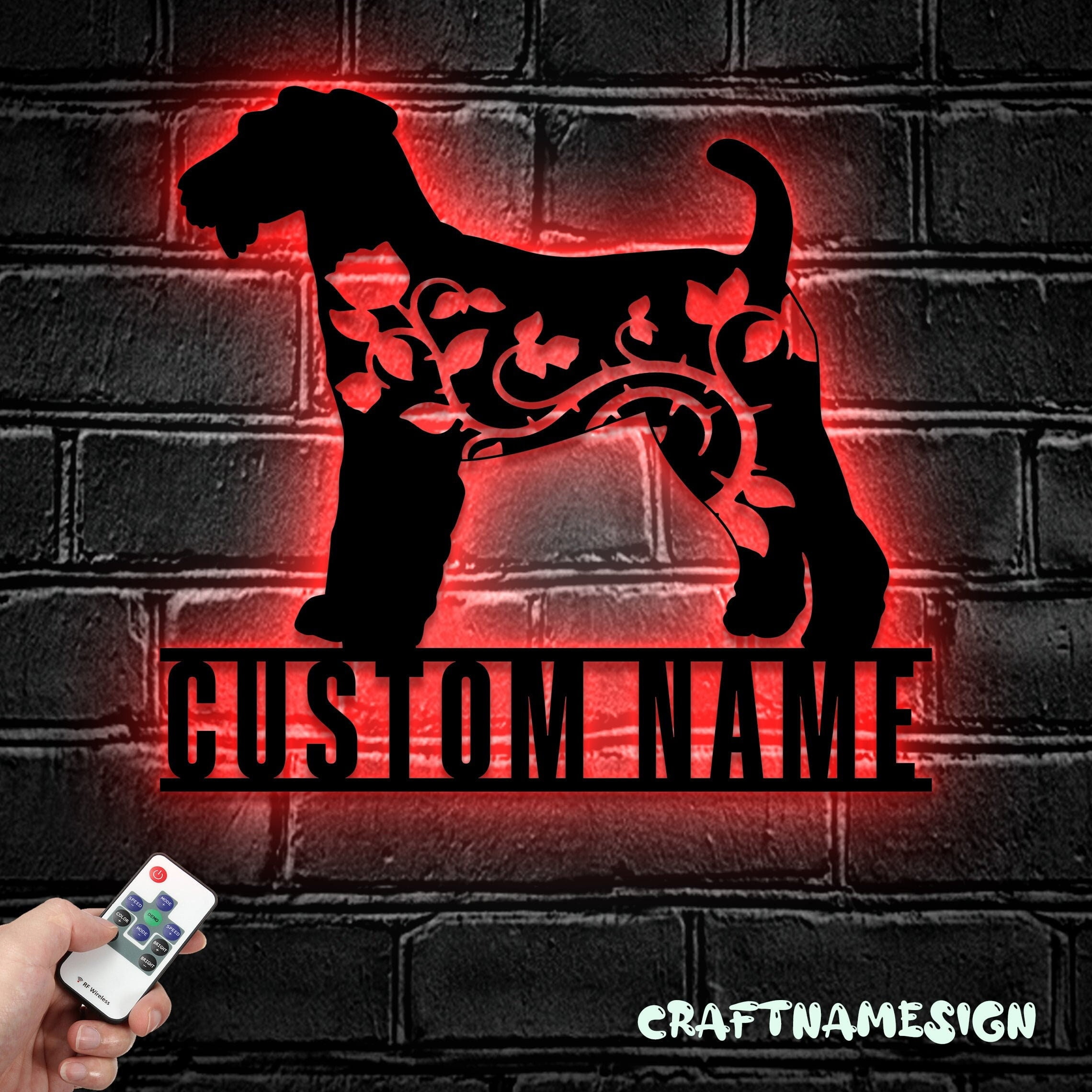 Craftnamesign Custom FLoral Airedale Terriers Metal Wall Art LED Light ...