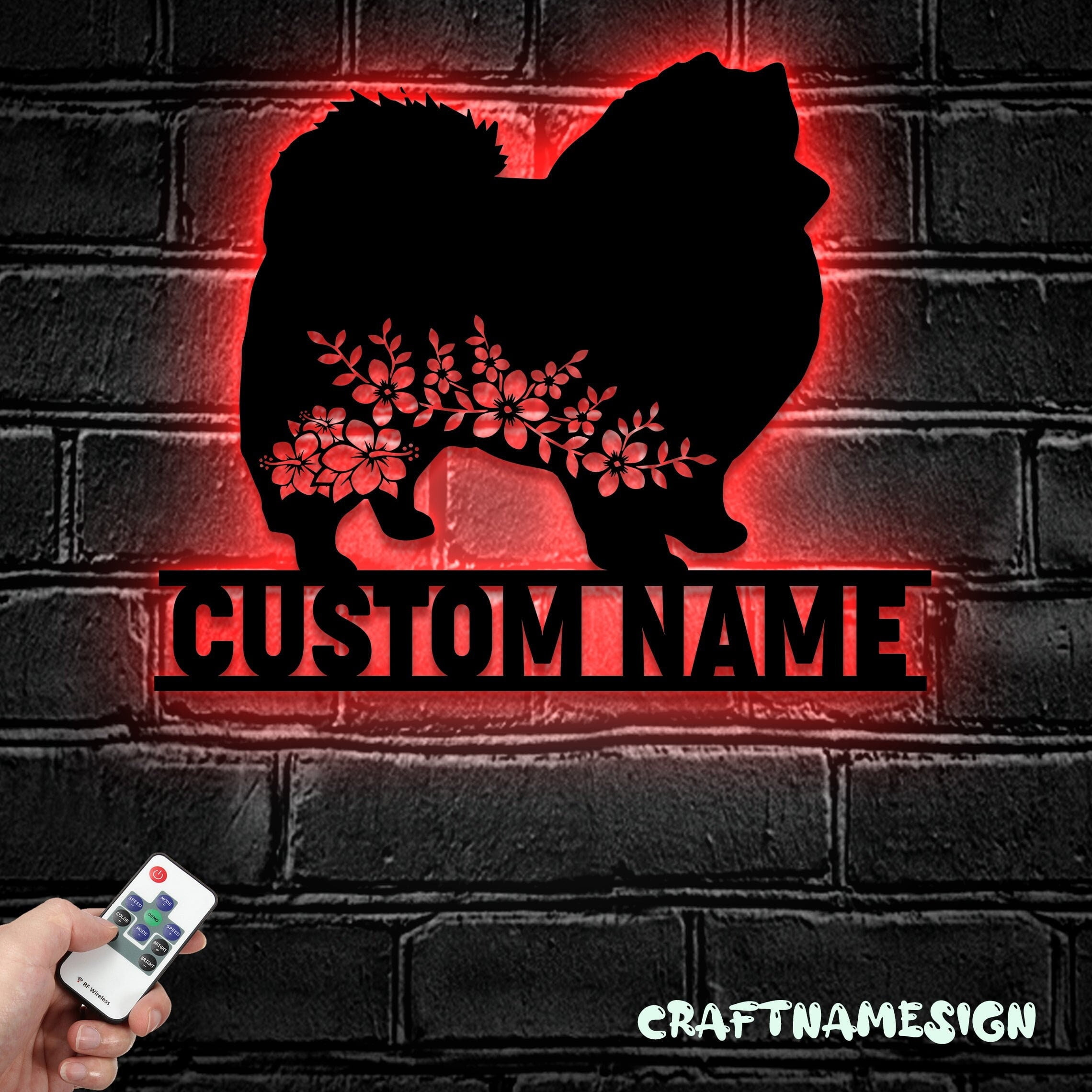 Craftnamesign Custom FLoral American Eskimo Metal Wall Art LED Light ...