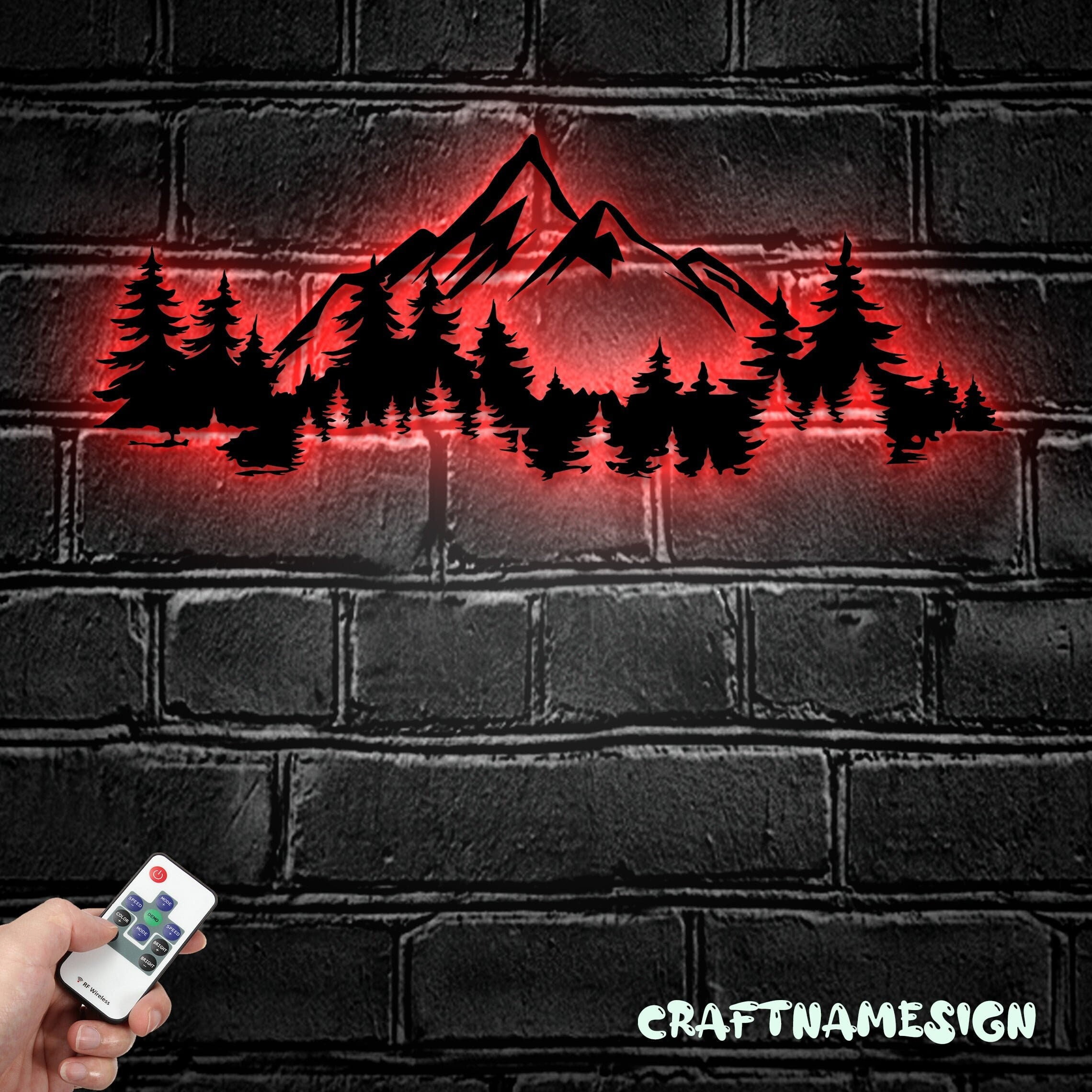 Craftnamesign Nature Mountain Forest Metal Sign LED Light, Hill Tree Adventure Sign, Hiking ...