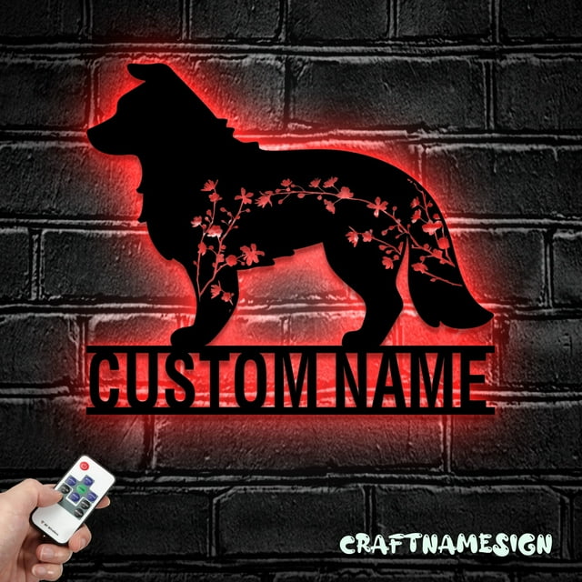 Craftnamesign Custom FLoral Border Collies Metal Wall Art LED Light ...