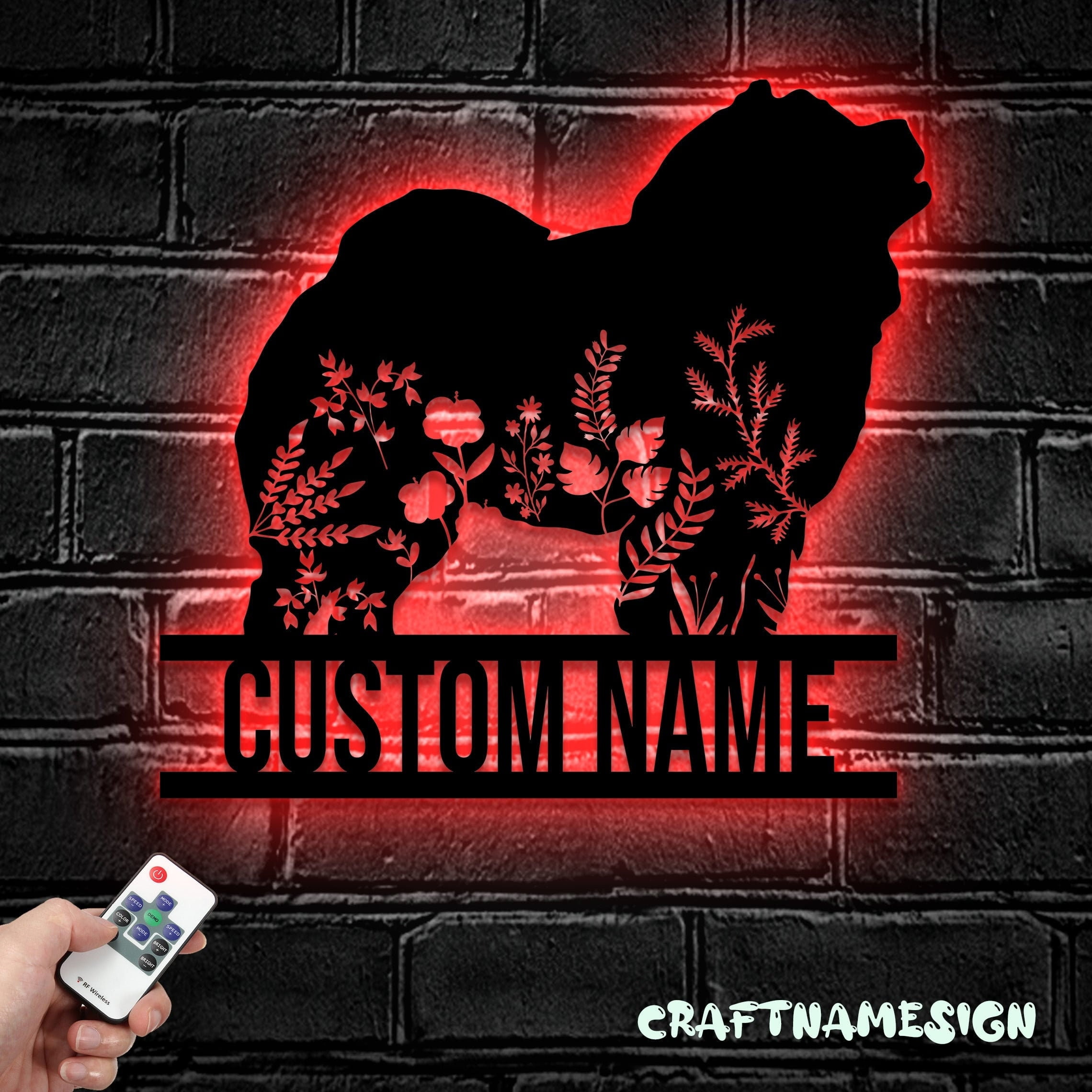 Craftnamesign Custom FLoral Chow Chow Metal Wall Art LED Light, Flower ...