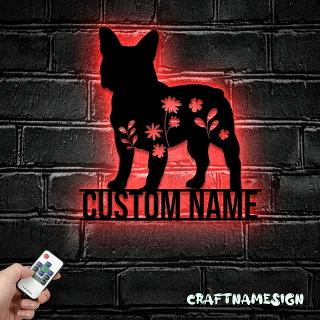 Craftnamesign Custom FLoral French Bulldog Metal Wall Art, Custom Frenchie Dog Lover Name Sign ...