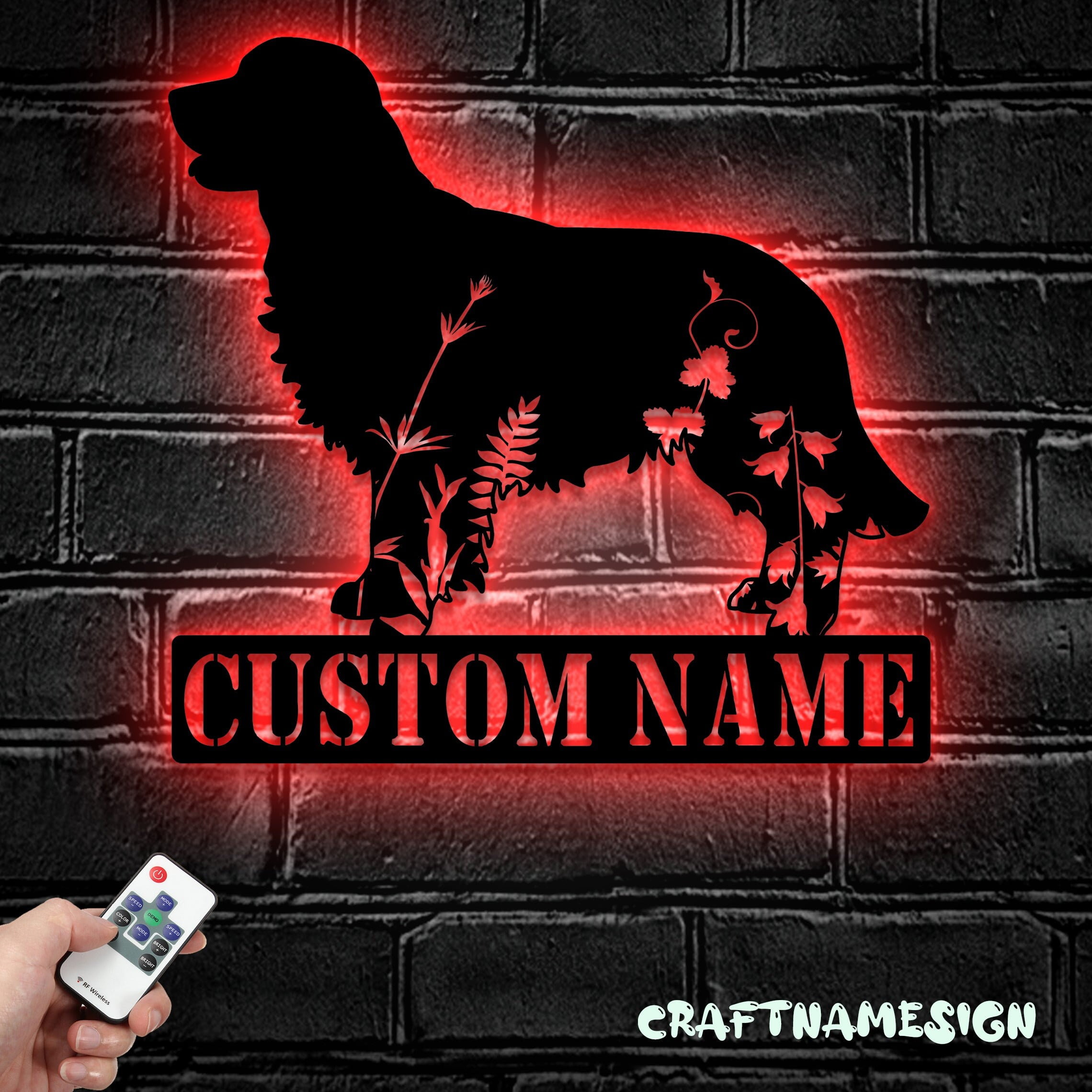 Craftnamesign Custom FLoral Gordon Setter Metal Wall Art LED Light ...