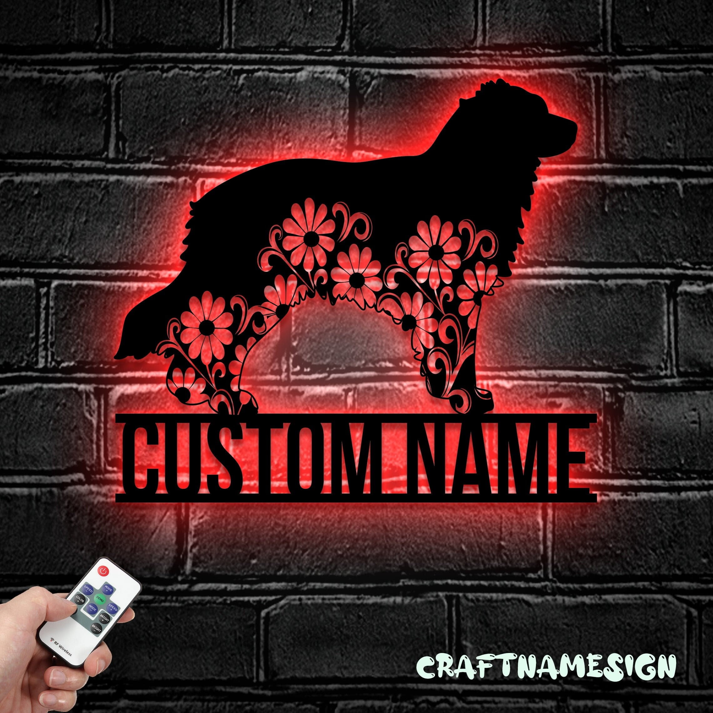 Craftnamesign Custom FLoral Miniature American Shepherd Metal Sign LED ...