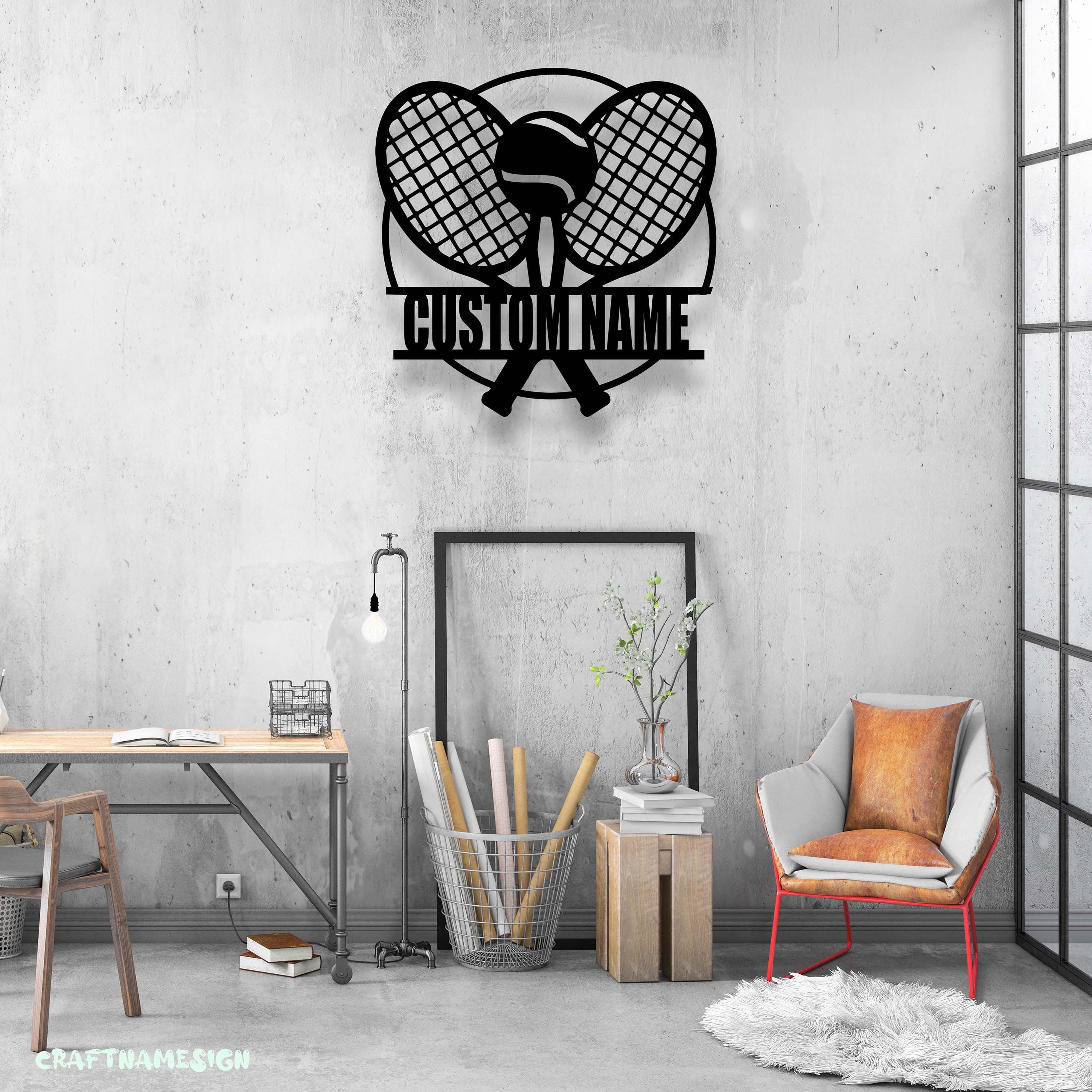 Craftnamesign Custom Ball Racket Tennis Metal Wall Art LED Light ...